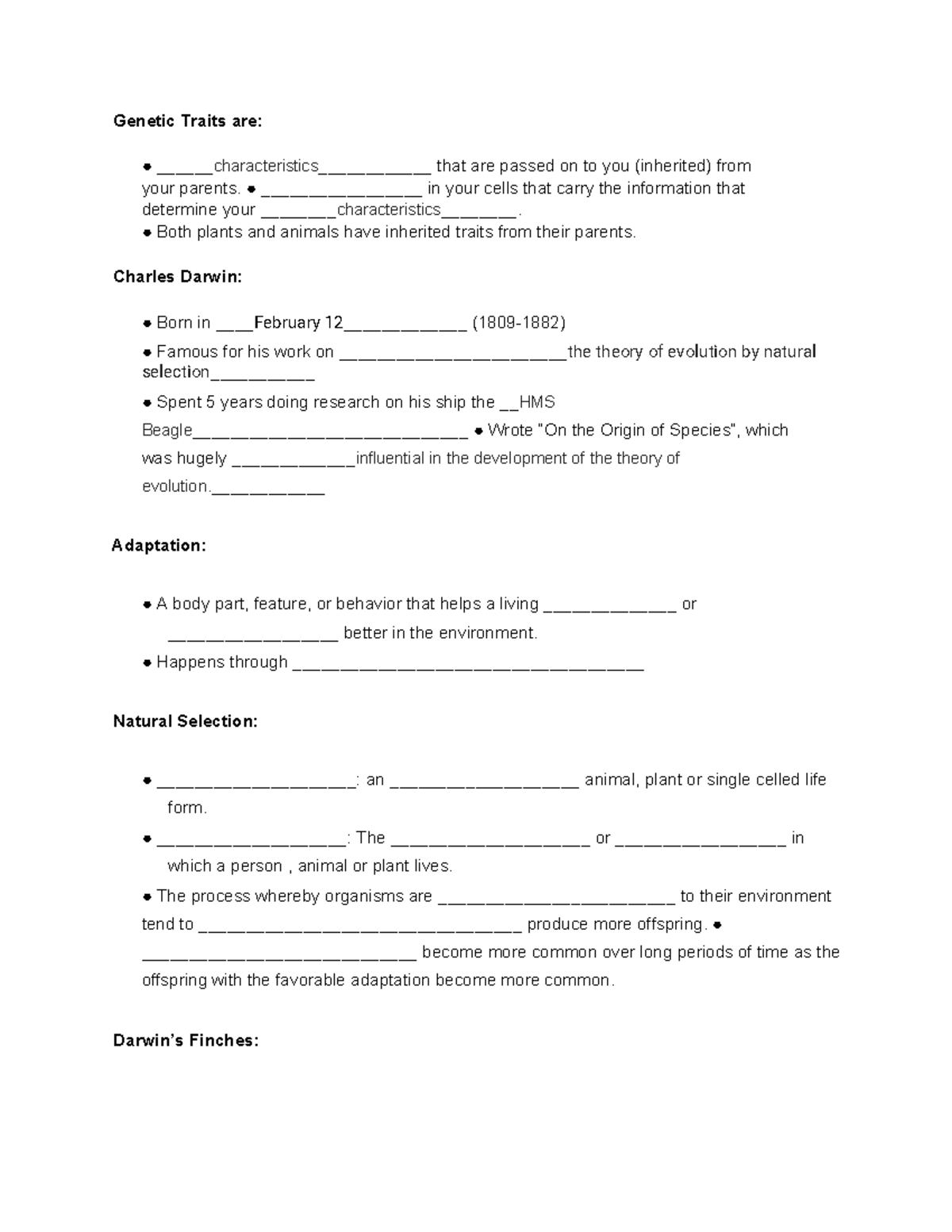LS. 11 Natural Selection Notes - Genetic Traits are: characteristics ...