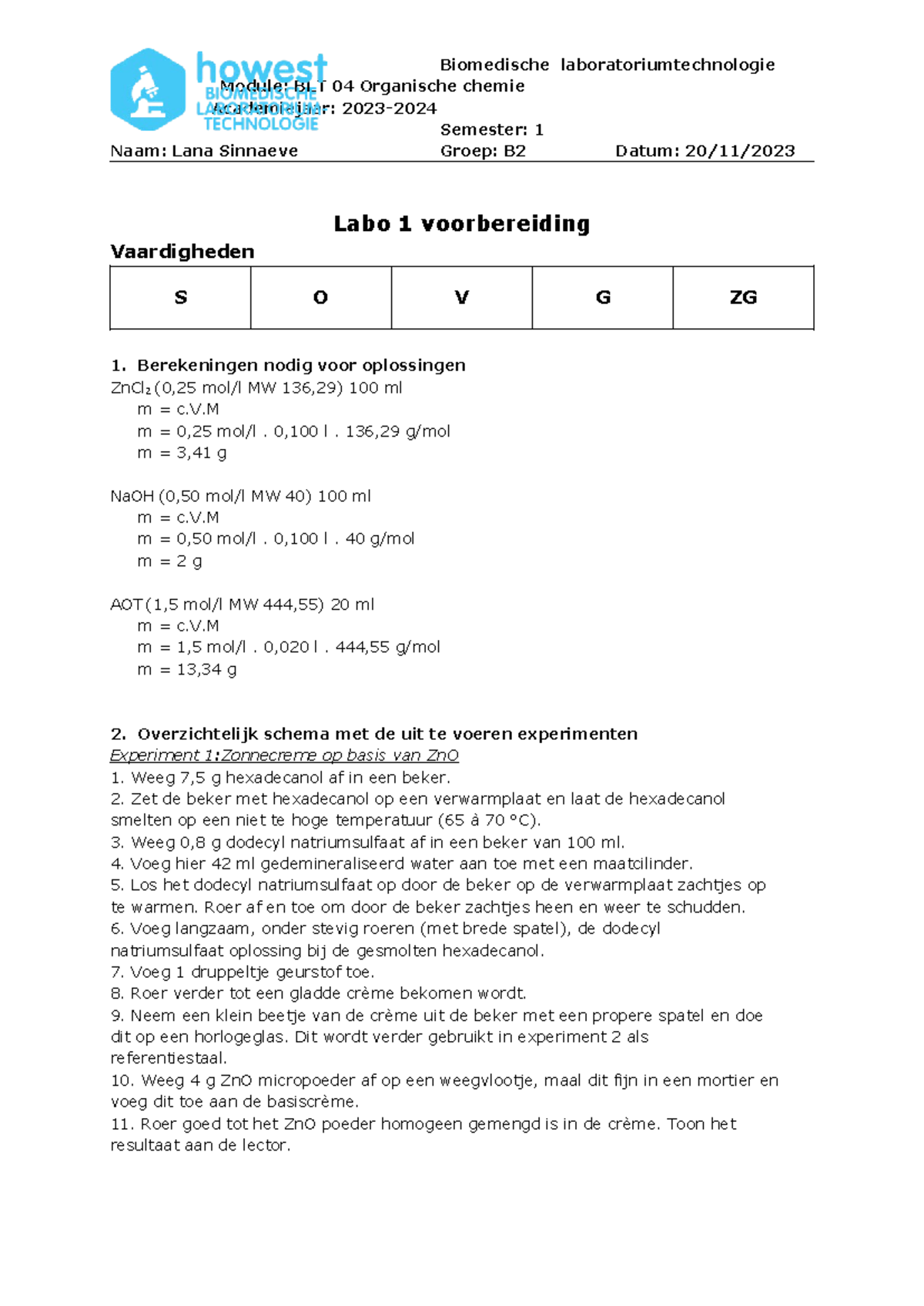 Voorbereiding oef 8 - Biomedische laboratoriumtechnologie Module: BLT ...