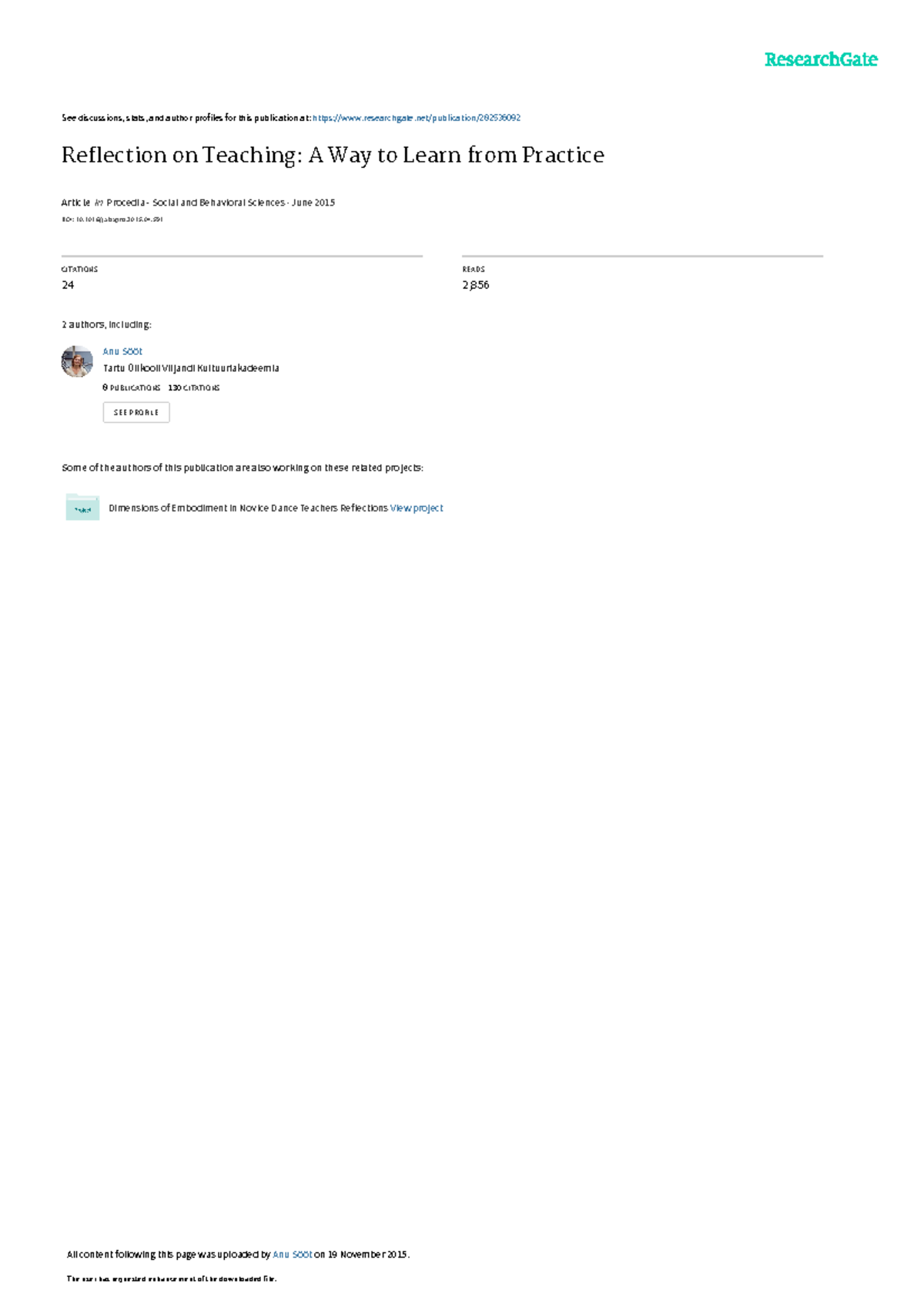 Reflection on Teaching A Way to Learn from Practic - See discussions ...