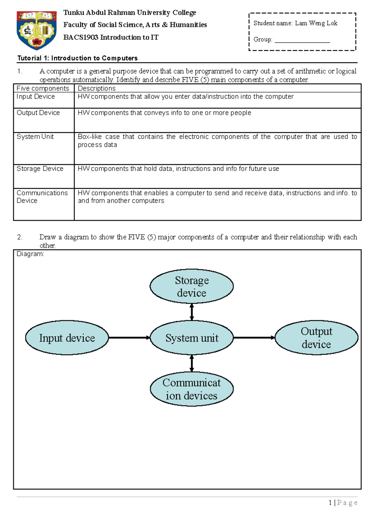 T1 Question Tutorial One For Introduction To It Tutorial 1 2638