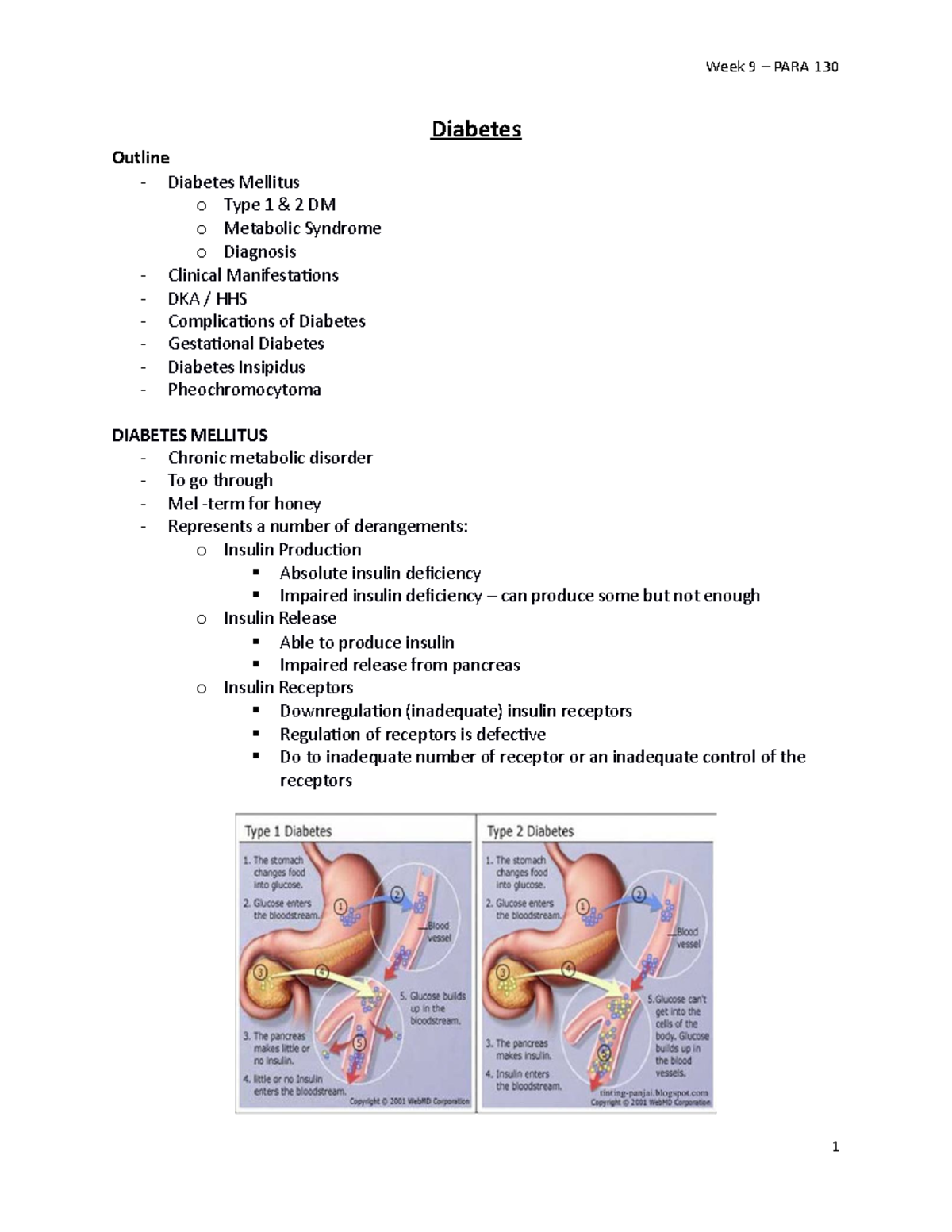 Week 8 - Diabetes - Week 8 lecture notes - Diabetes Outline - Diabetes ...
