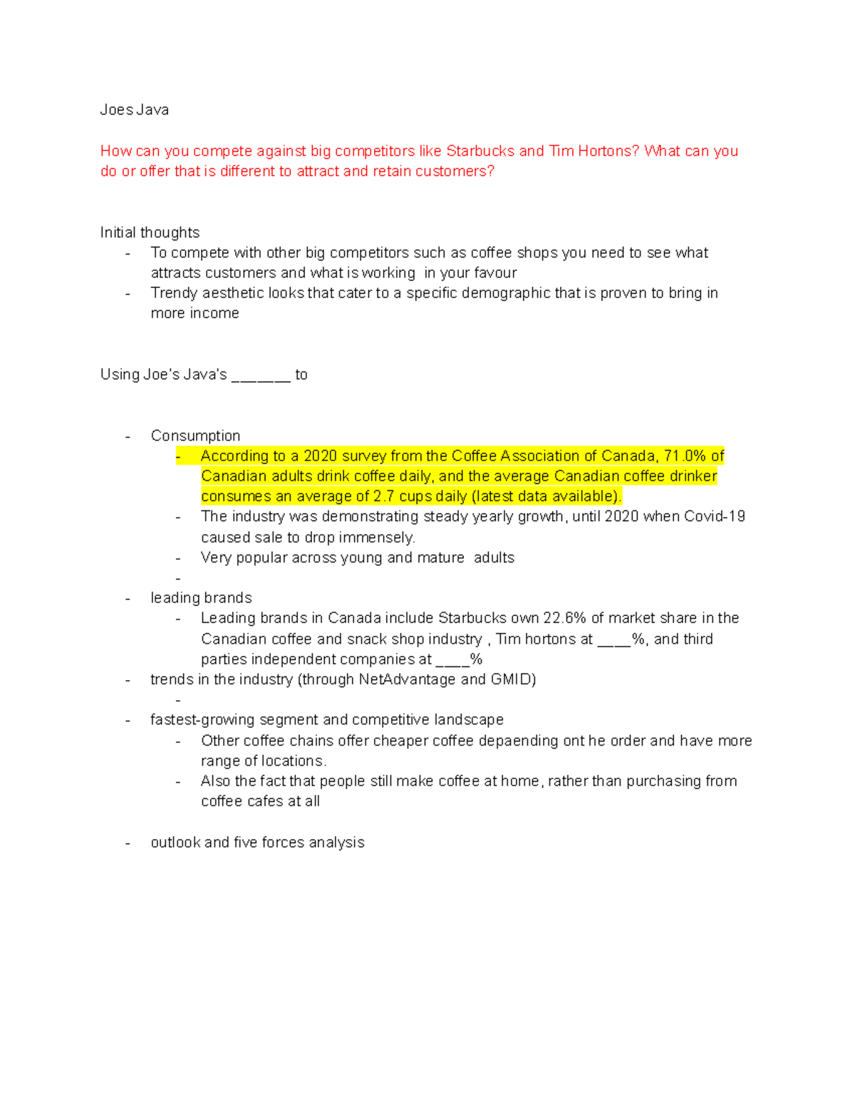 BU111 - Lab 1 Joes Java Slidedocs - Joes Java How can you compete ...