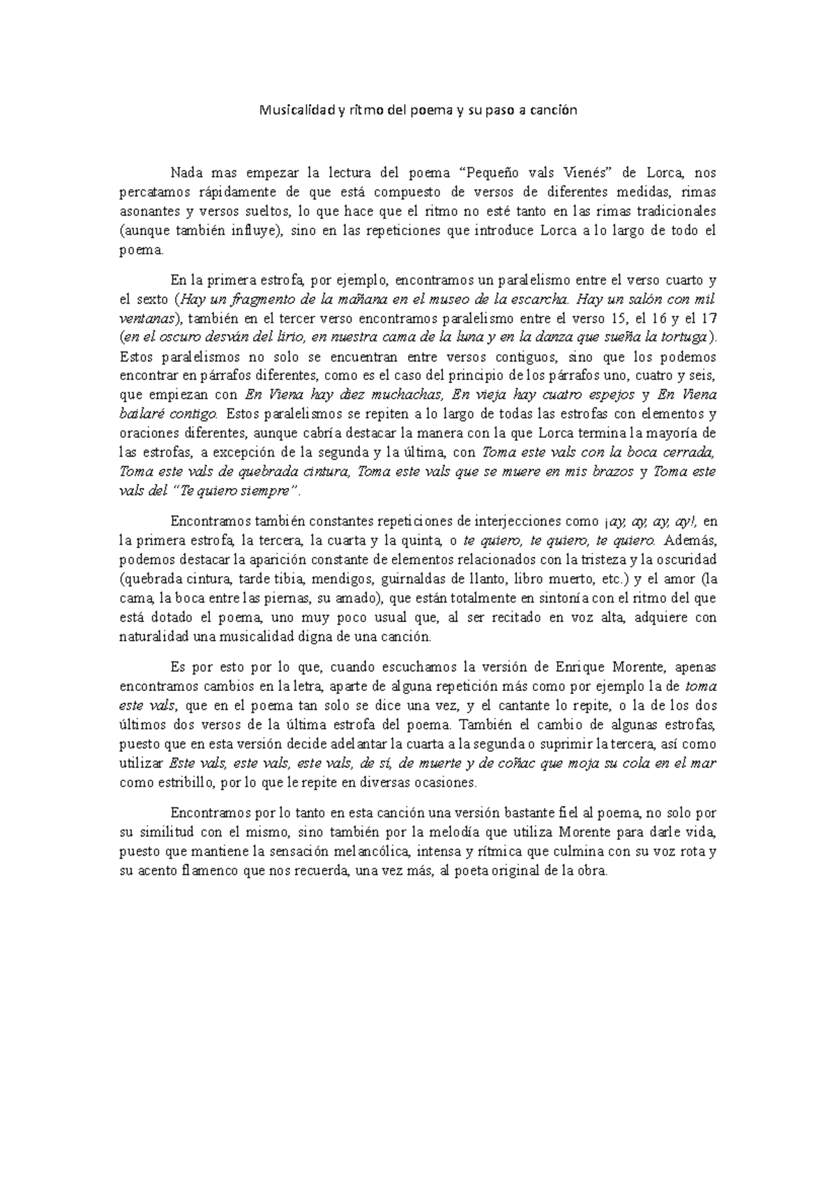 Trabajo 2 Musicalidad y ritmo del poema y su paso a canción - Poesía ...