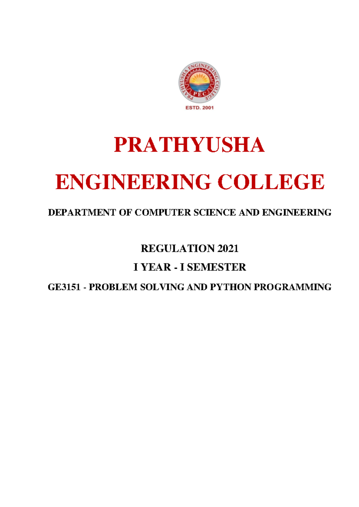 Python-1 - For Computer science engineering - PRATHYUSHA ENGINEERING ...