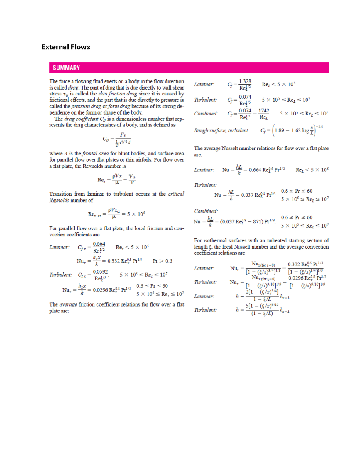 FE-Support sheet-4-External Flows-Internal Flows formulae - Heat ...