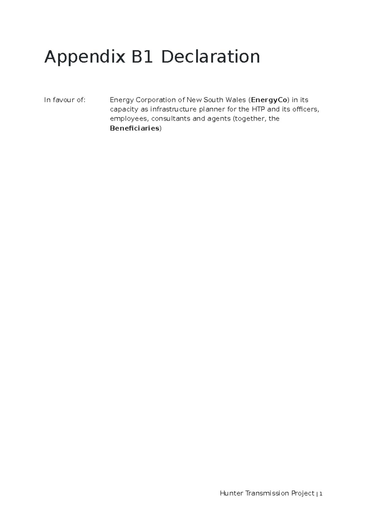 07.03.01 Appendix B1 Declaration - Appendix B1 Declaration In favour of: Energy Corporation of ...