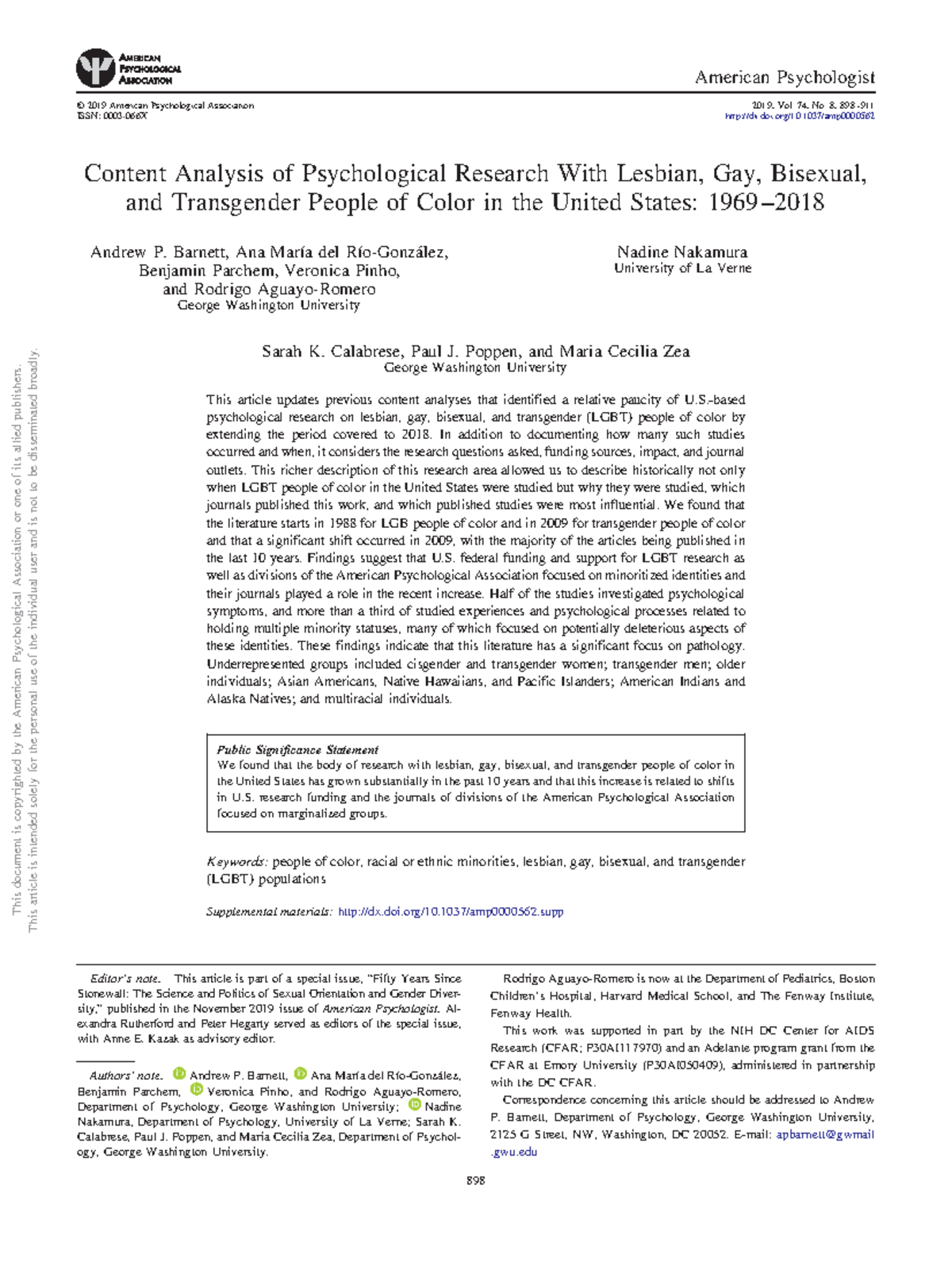 Content Analysis of Psychological Research With Lesbian, Gay, Bisexual ...