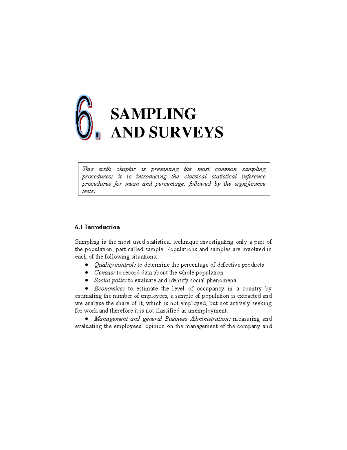 Chapter 6 - Sampling & Surveys - SAMPLING AND SURVEYS This sixth ...
