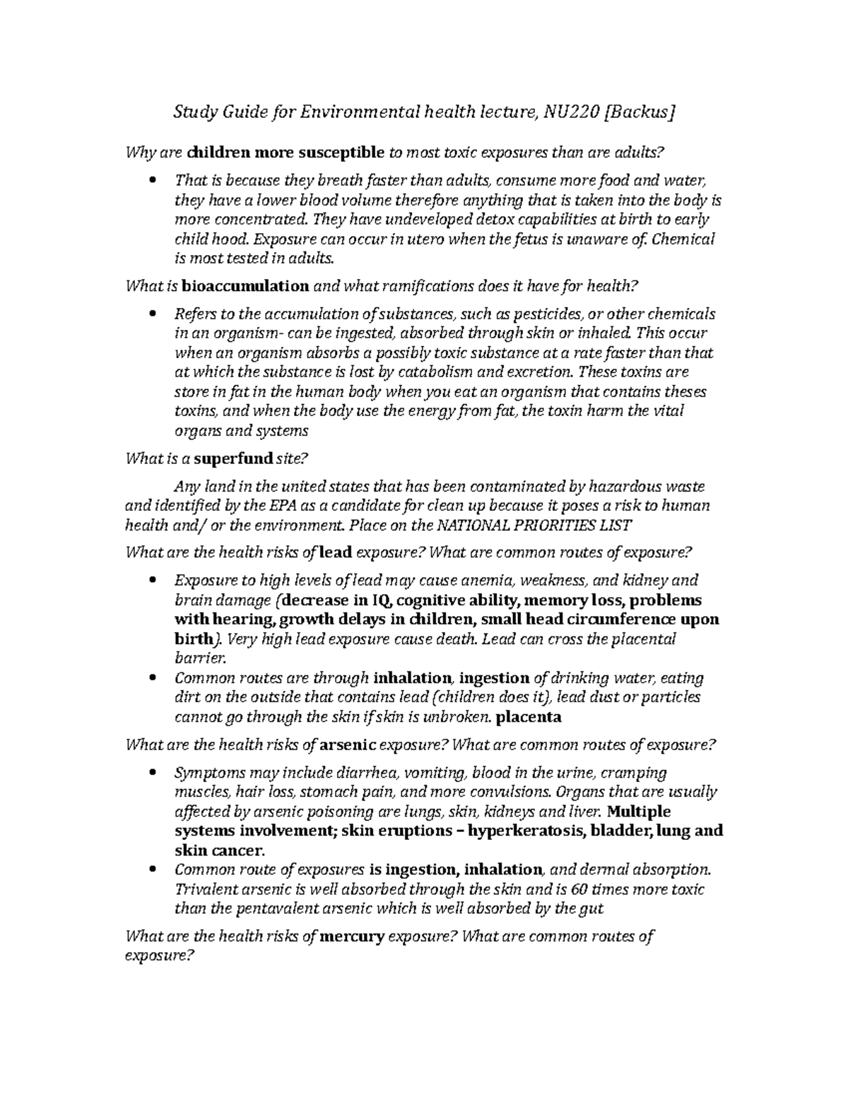 Environmental answers - Study Guide for Environmental health lecture ...