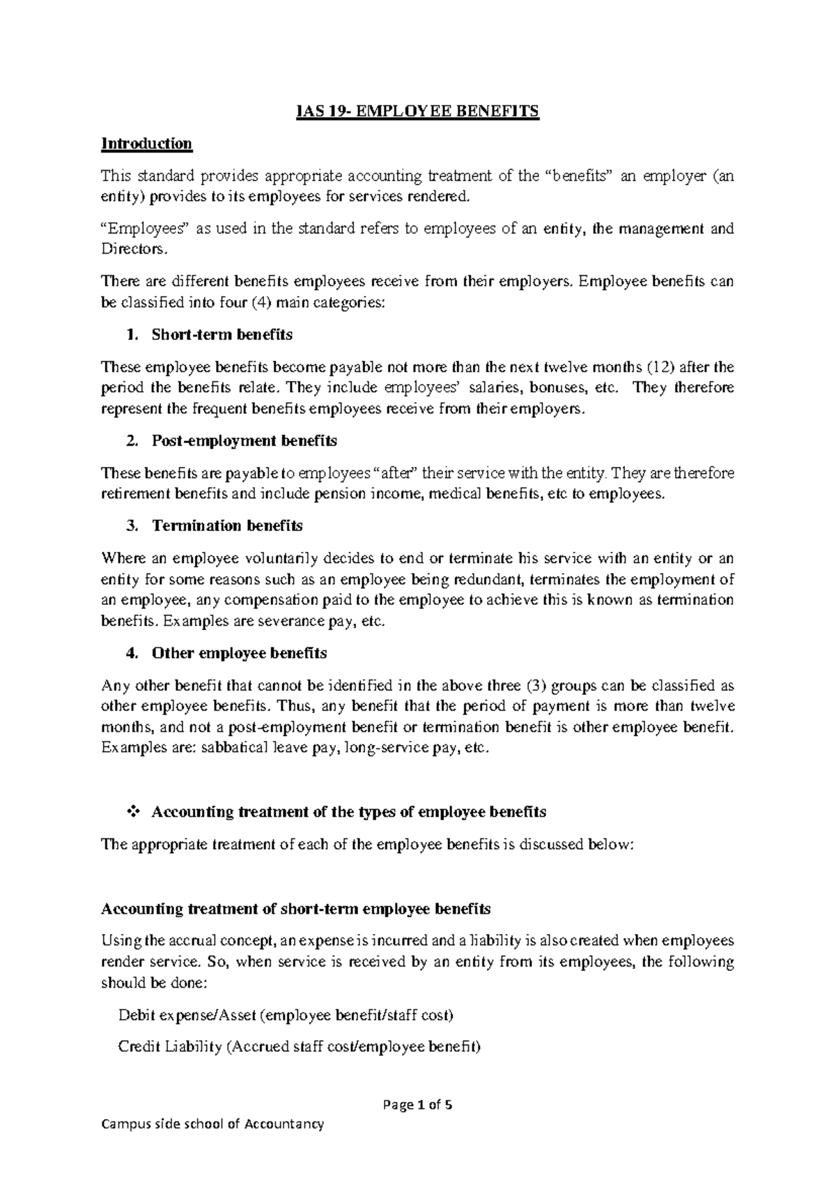 IAS 19- Employee benefits - Page 1 of 5 IAS 19- EMPLOYEE BENEFITS ...