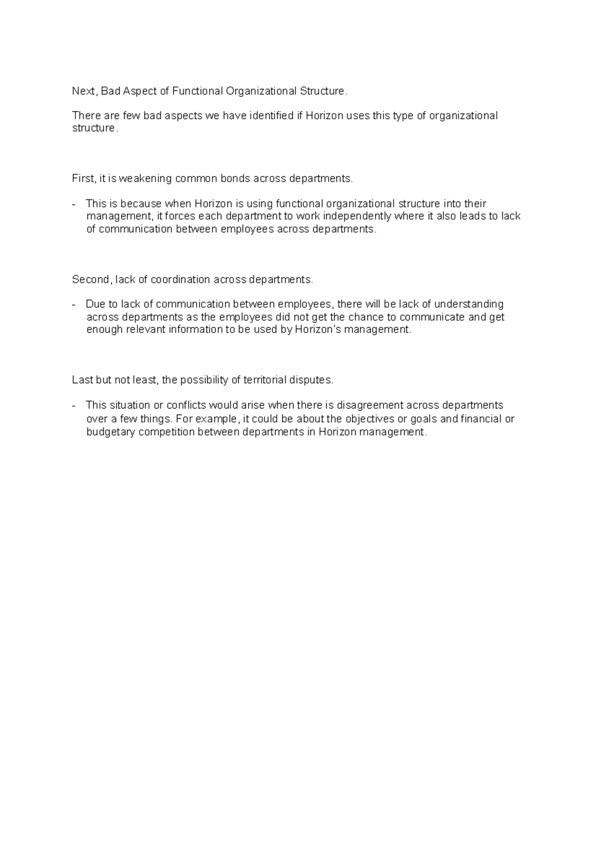 Script for Bad Aspect - Next, Bad Aspect of Functional Organizational ...