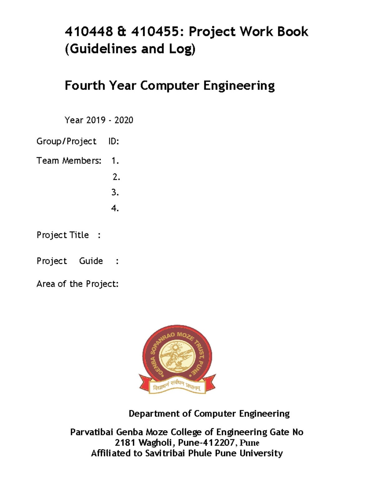 BE Project WORK BOOK - 410448 & 410455: Project Work Book (Guidelines ...