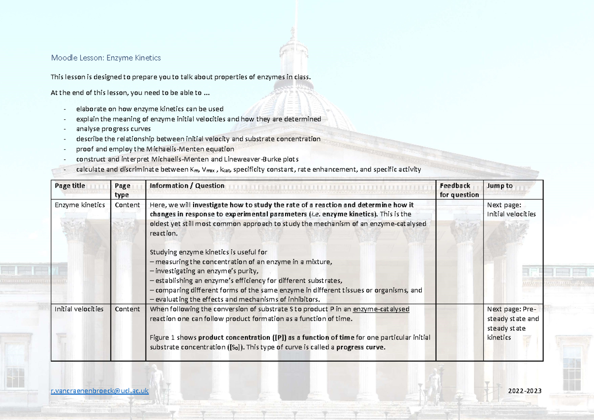 Enzyme Kinetics - 1111 - Moodle Lesson: Enzyme Kinetics This lesson is ...