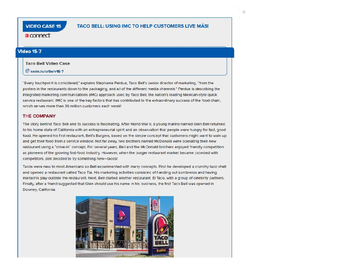 Taco Bell Case - uh - VIDEO CASE 15 TACO BELL: USING IMC TO HELP CUSTOMERS LIVE MÁS! connect ...