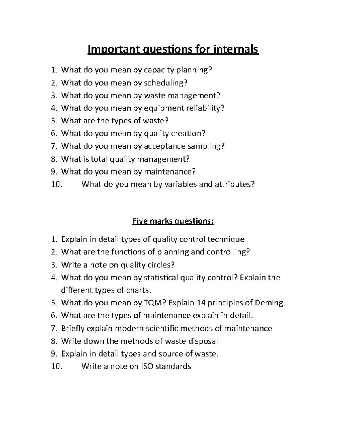 Important questions for internals - What do you mean by TQM? Explain 14 ...