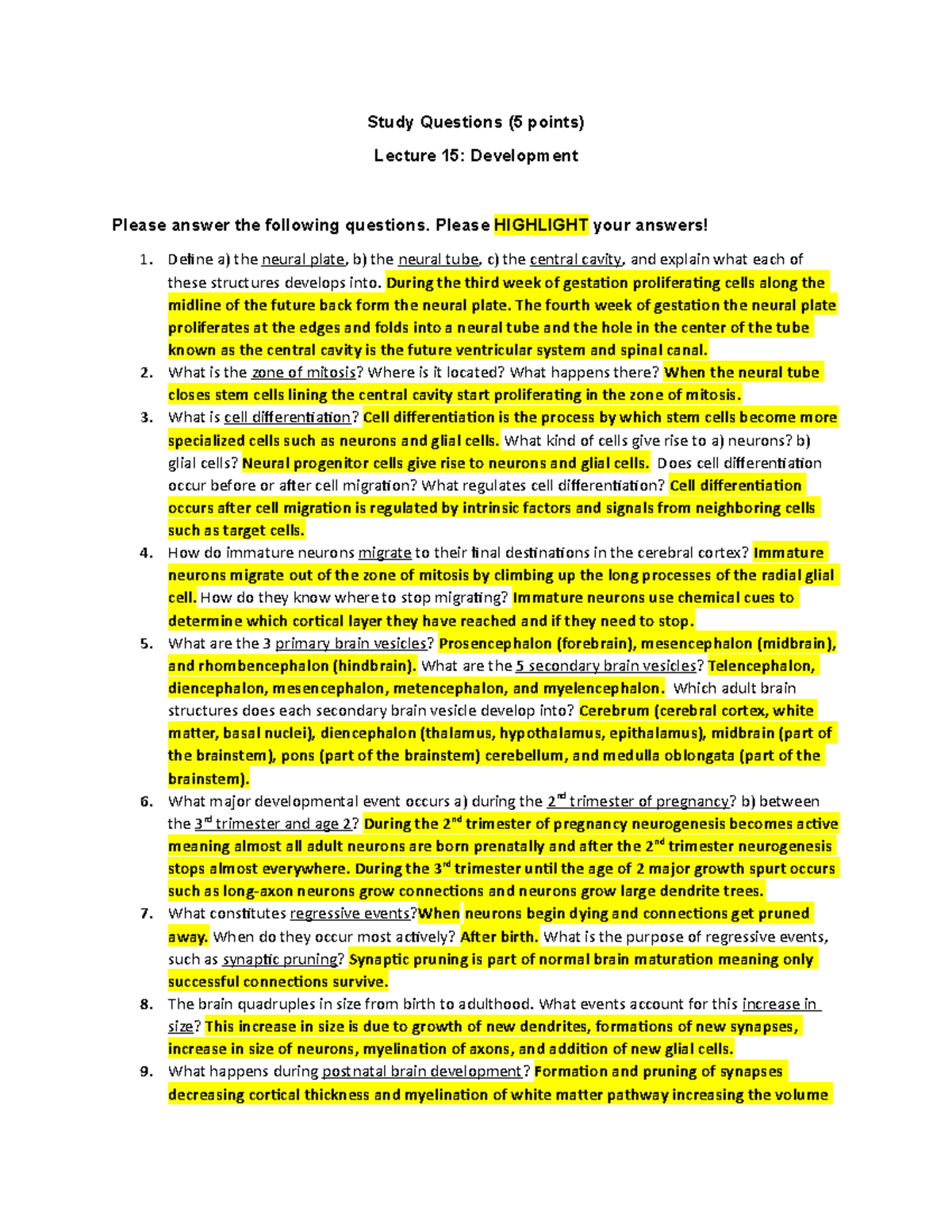 Study questions 15 - Lecture notes 15 - Study Questions (5 points ...