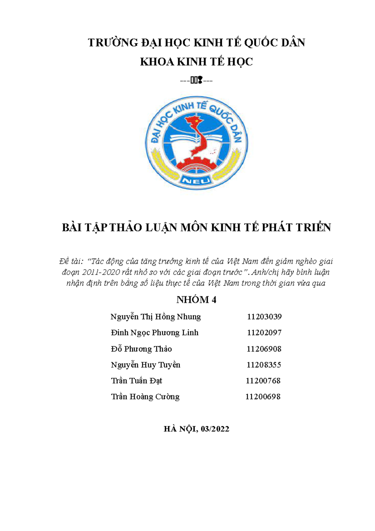 KTPT NHÓM 4 - Tác động của tăng trưởng kinh tế đến giảm nghèo ở Việt ...