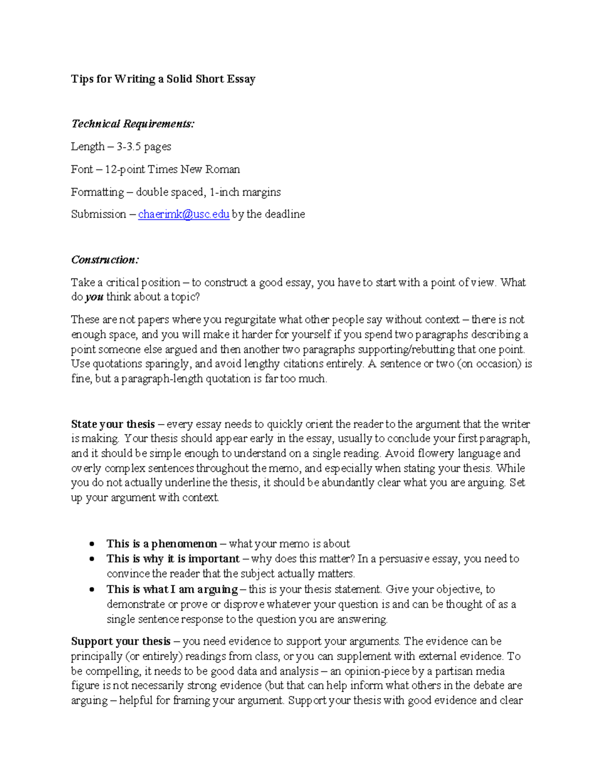 Short Essay Writing Guide (POSC100) - Tips for Writing a Solid Short ...