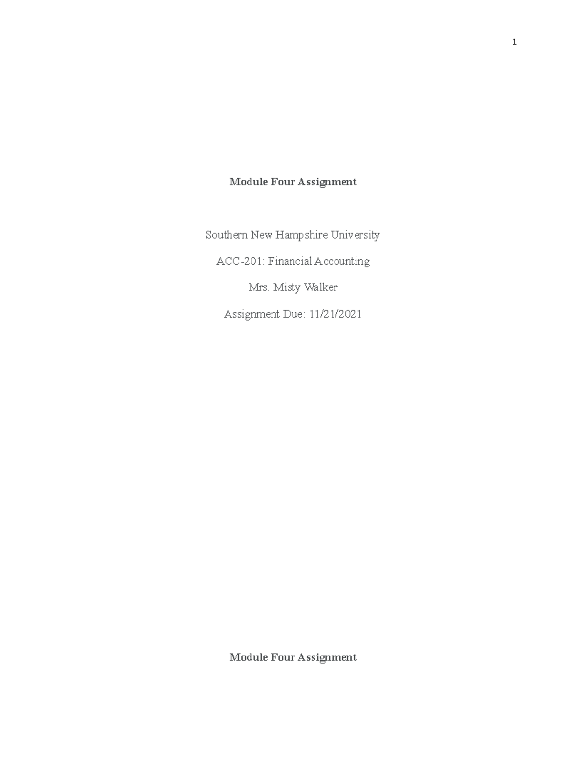 Module Four Assignment-ACC 201 - Module Four Assignment Southern New ...