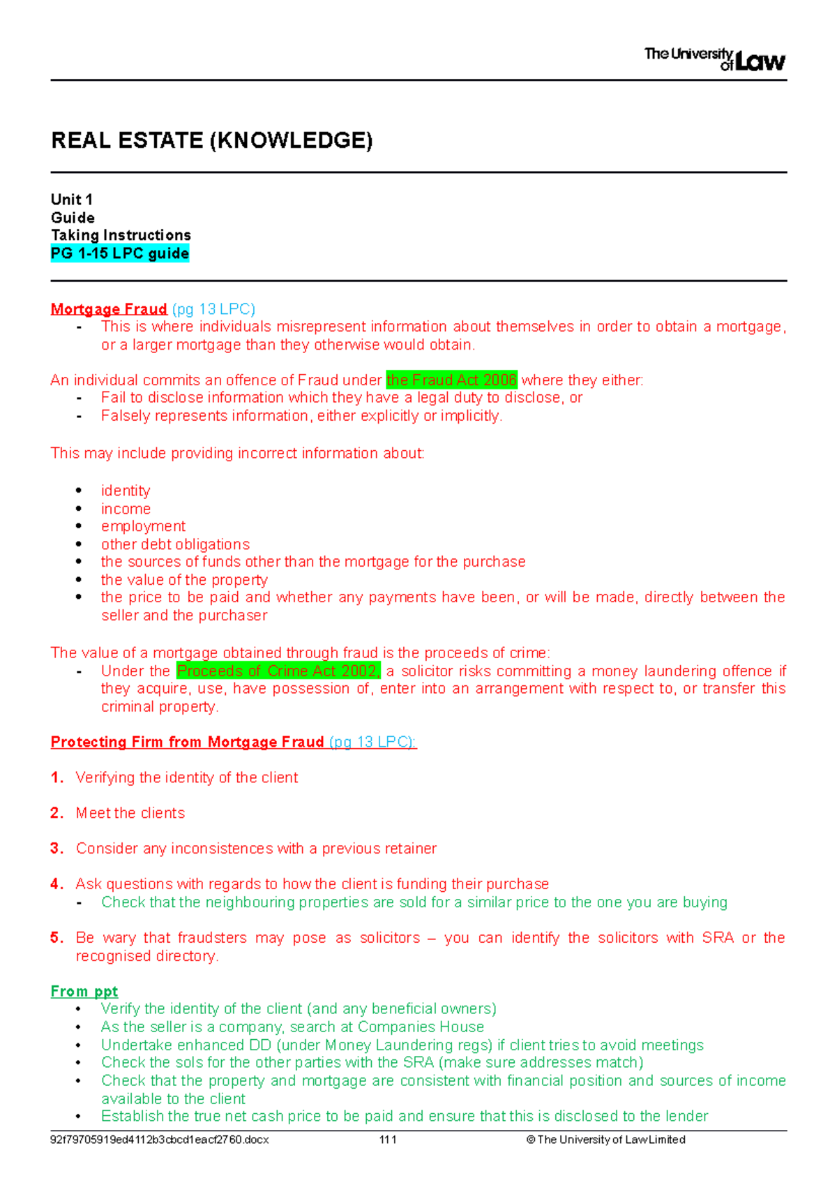 Workguide - pre-action steps - REAL ESTATE (KNOWLEDGE) Unit 1 Guide ...
