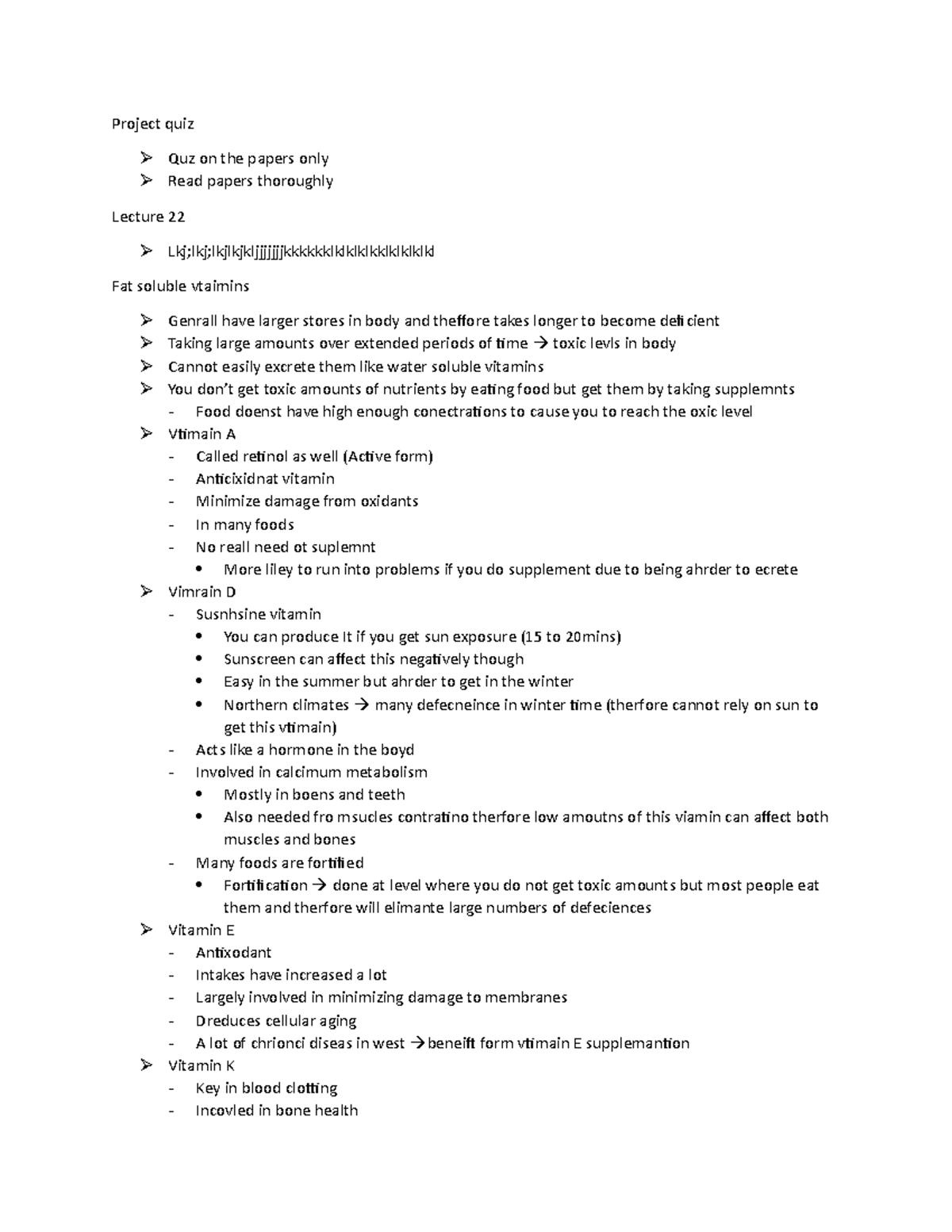 Lec 22 - class notes Vitamins and Minerals - Project quiz Quz on the ...