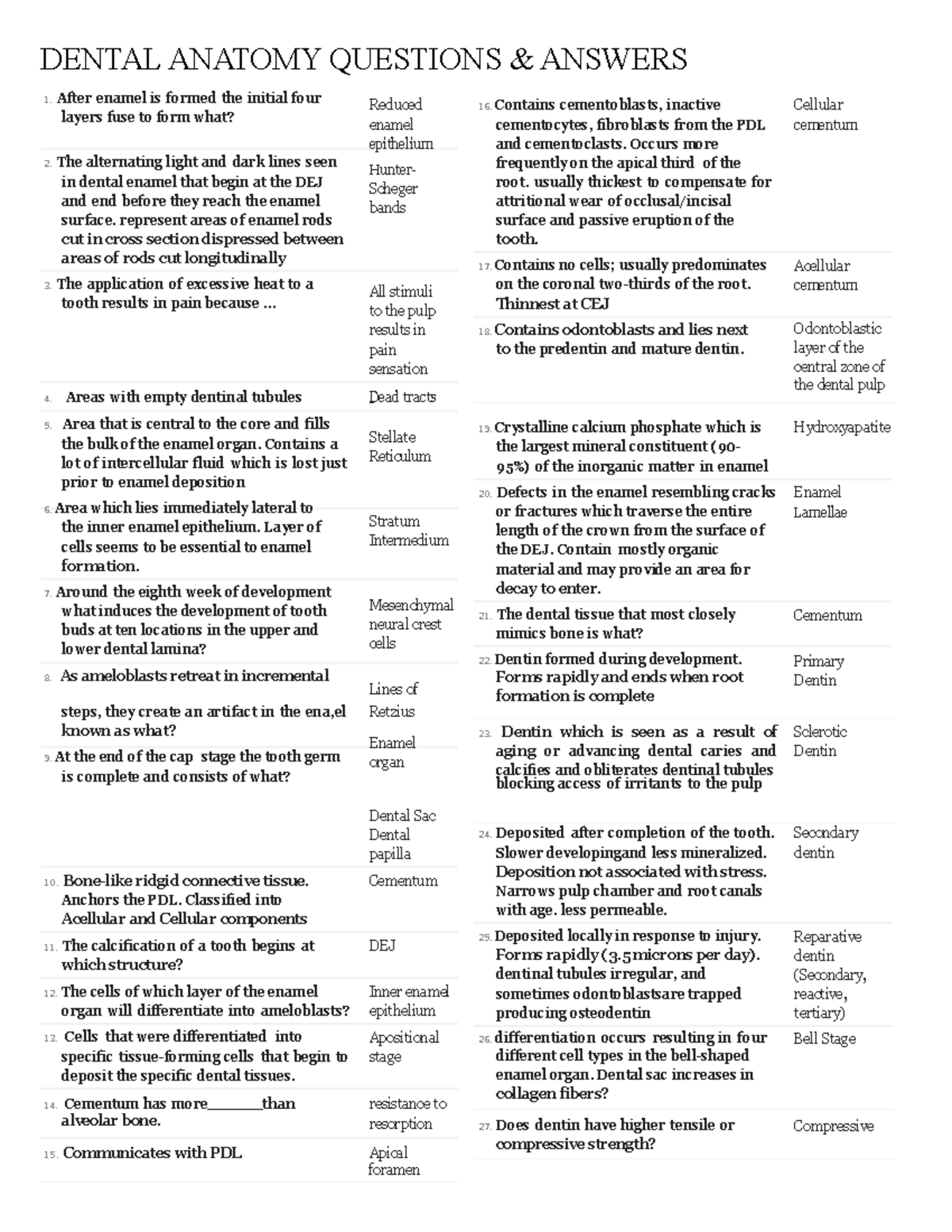 Dental anatomy - DENTAL ANATOMY QUESTIONS & ANSWERS After enamel is ...