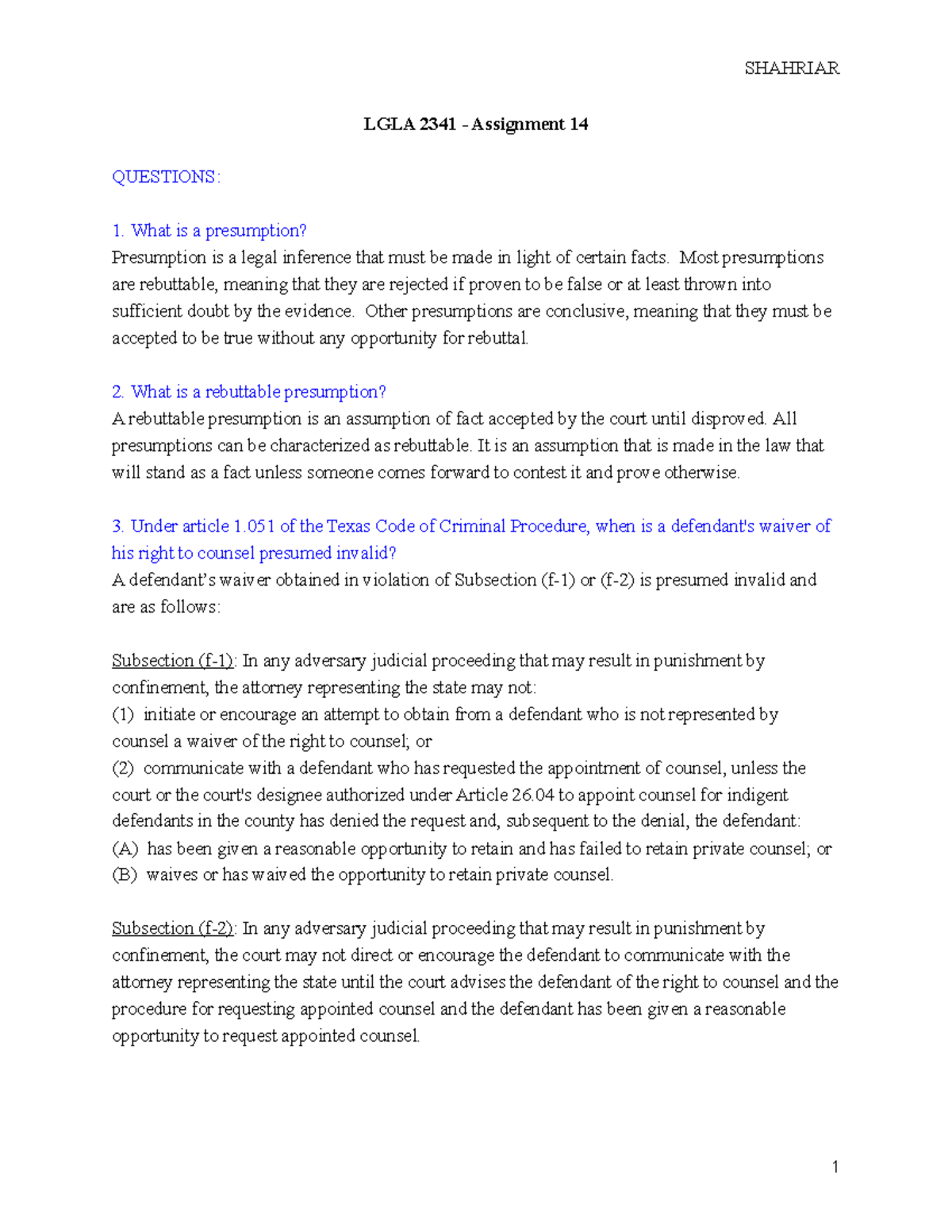 LGLA 2341 - Assignment 14 - SHAHRIAR LGLA 2341 - Assignment 14 ...