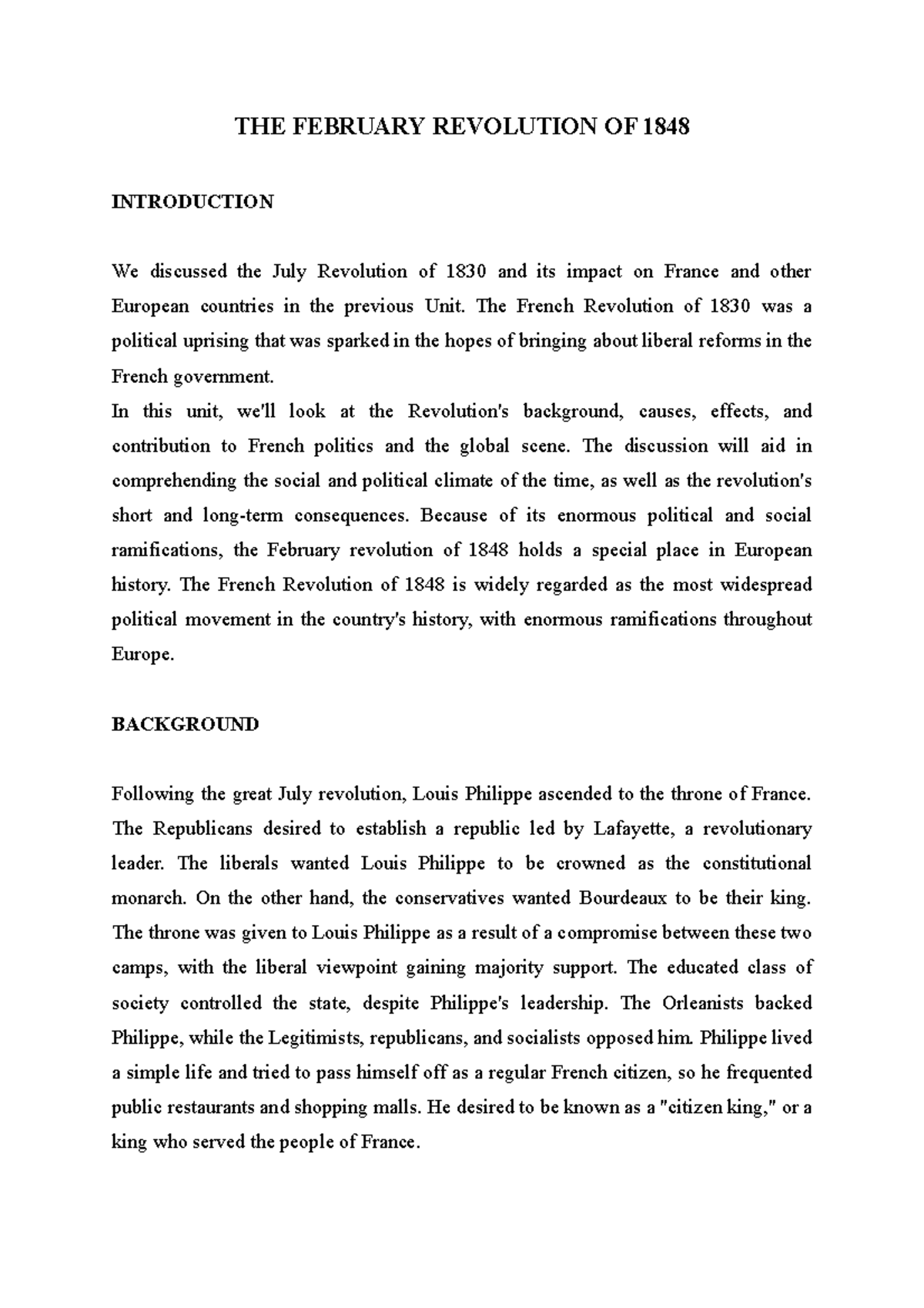 THE February Revolution OF 1848 - THE FEBRUARY REVOLUTION OF 1848 ...