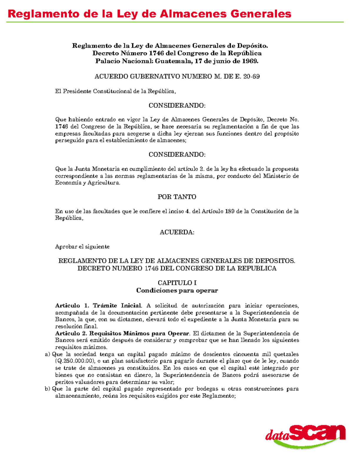 Reglamento de la ley de almacenes - Decreto Número 1746 del Congreso de ...