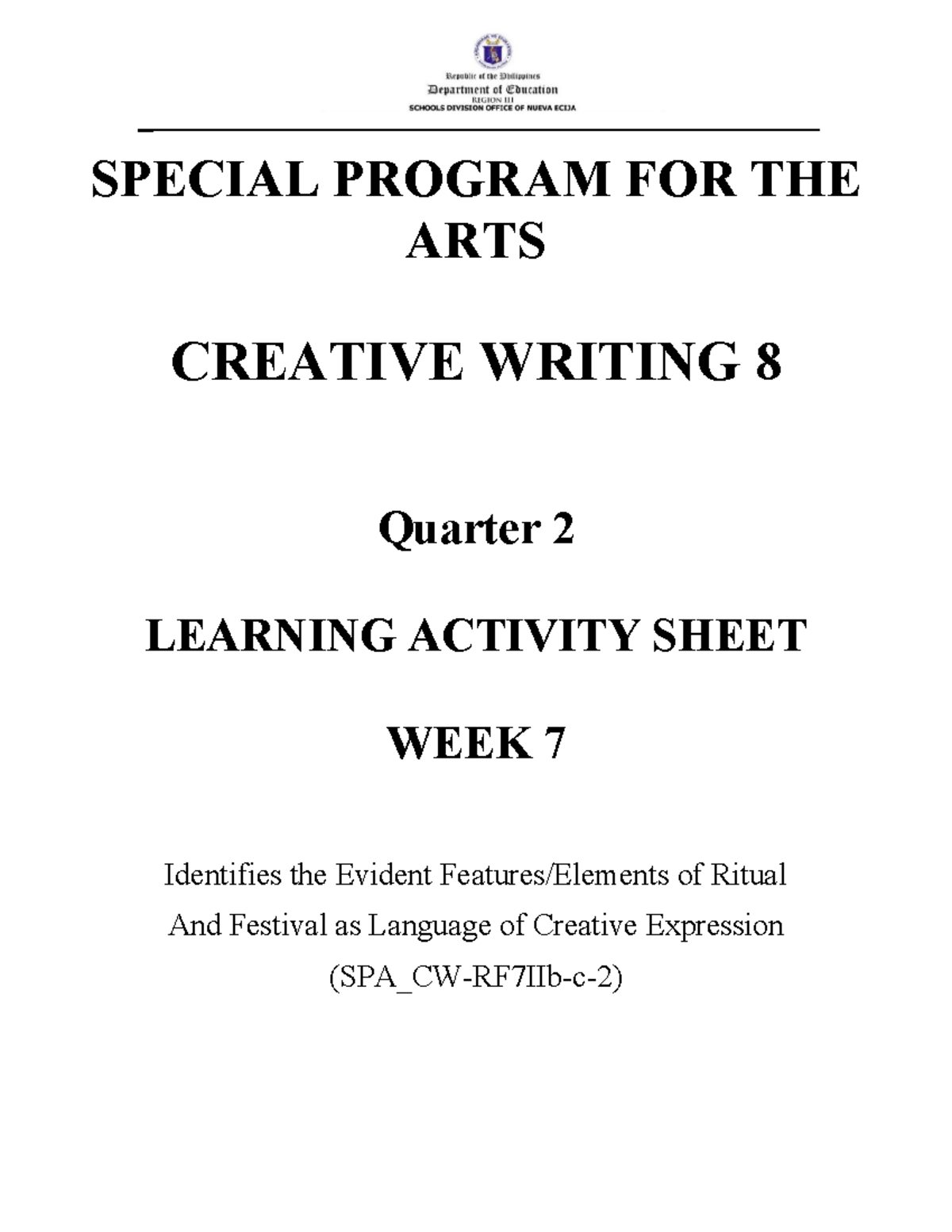 Scribfree.com creative-writing 8-q2wk7 - SPECIAL PROGRAM FOR THE ARTS ...