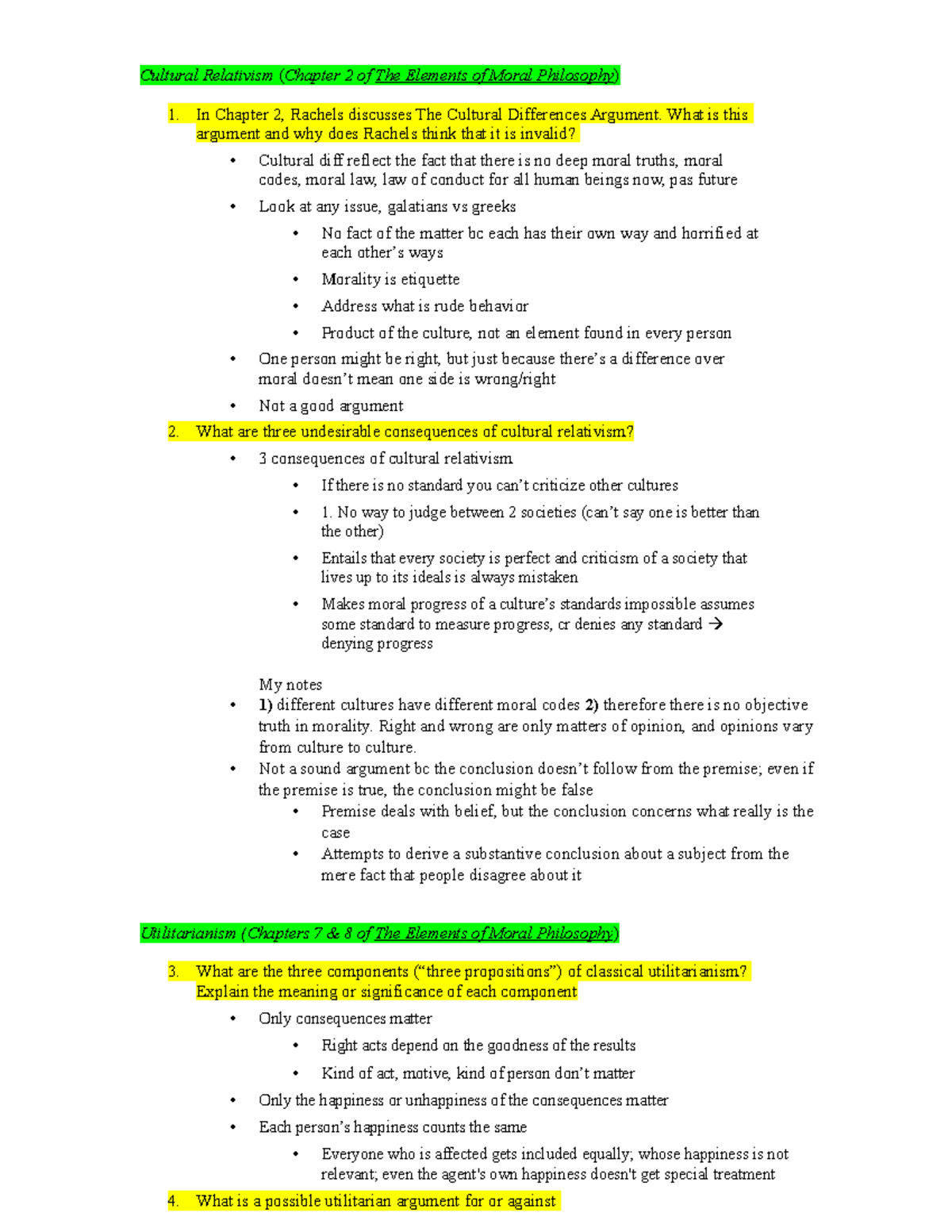 309 Study Guide 2 - Cultural Relativism ( Chapter 2 of The Elements of ...