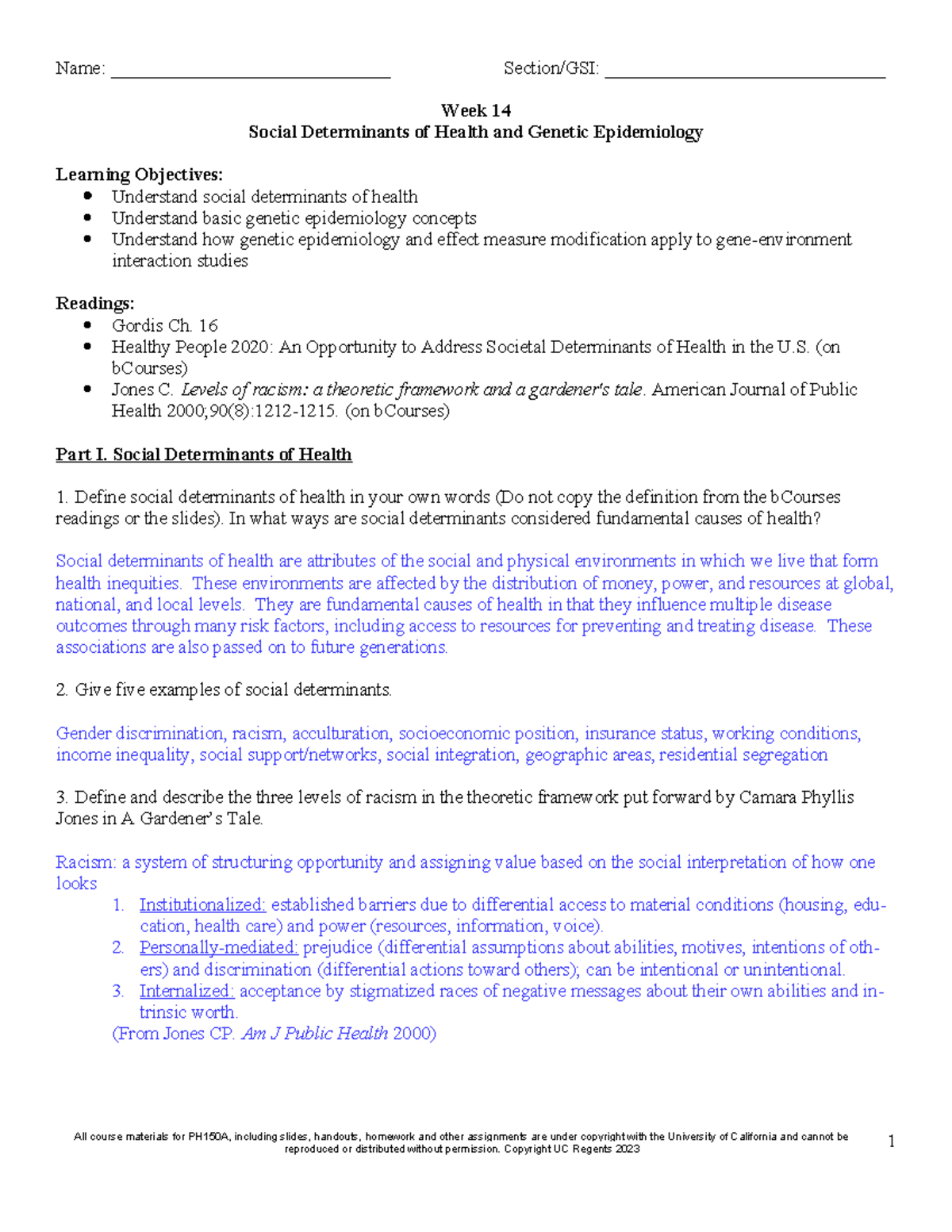 Homework for Epi - Name: ______________________________ Section/GSI ...