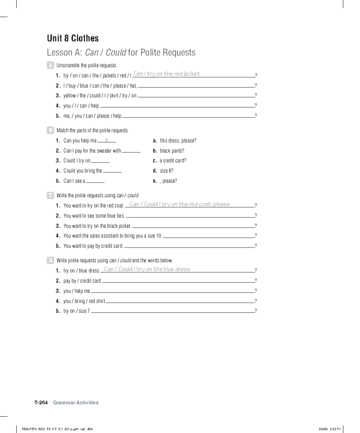 World english 3e level intro grammar activities unit 8 lesson a - T-264 Grammar Activities Unit ...