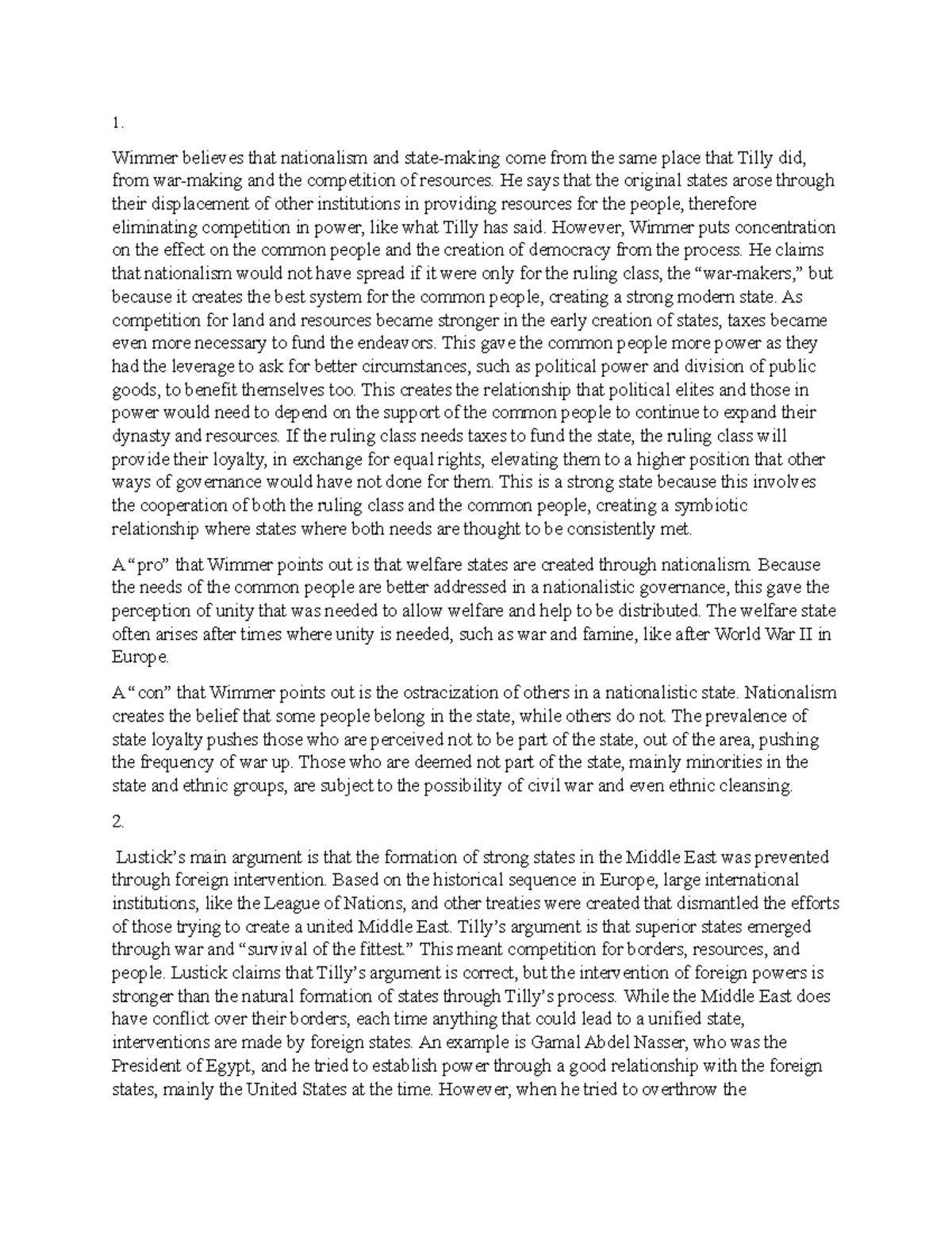 PSC Test 3 - Take home essay test #3 - Wimmer believes that nationalism ...