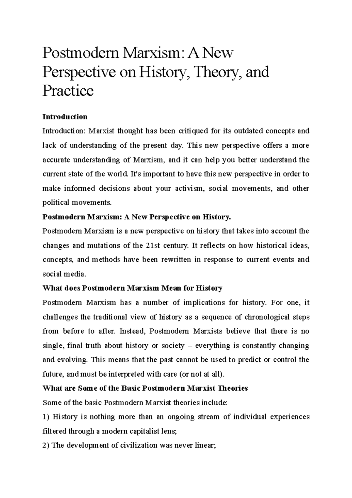 Postmodern Marxism: A New Perspective on History, Theory, and Practice ...