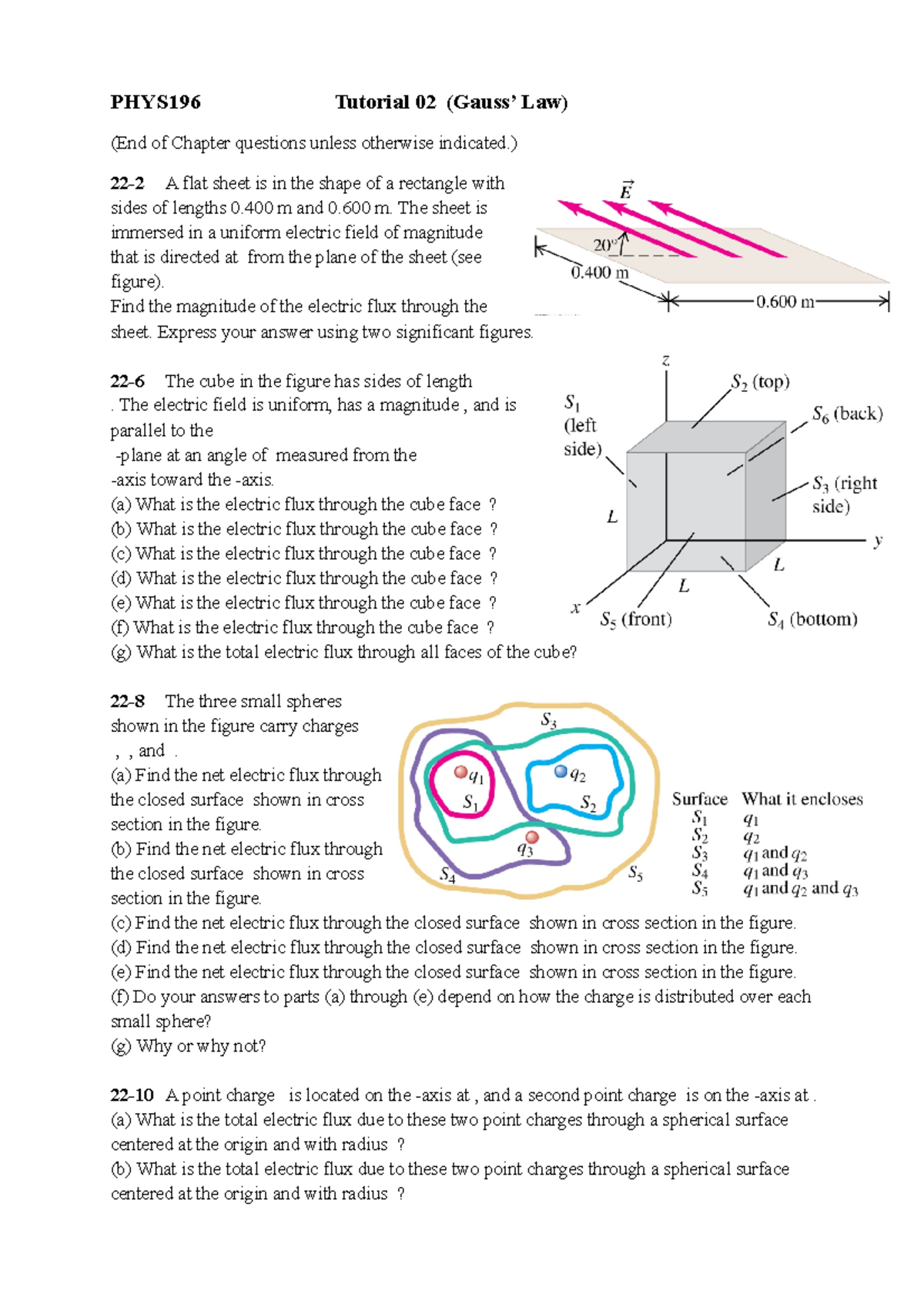 Gauss Law Tut These Are Tut Questions Phys196 Tutorial 02 Gauss