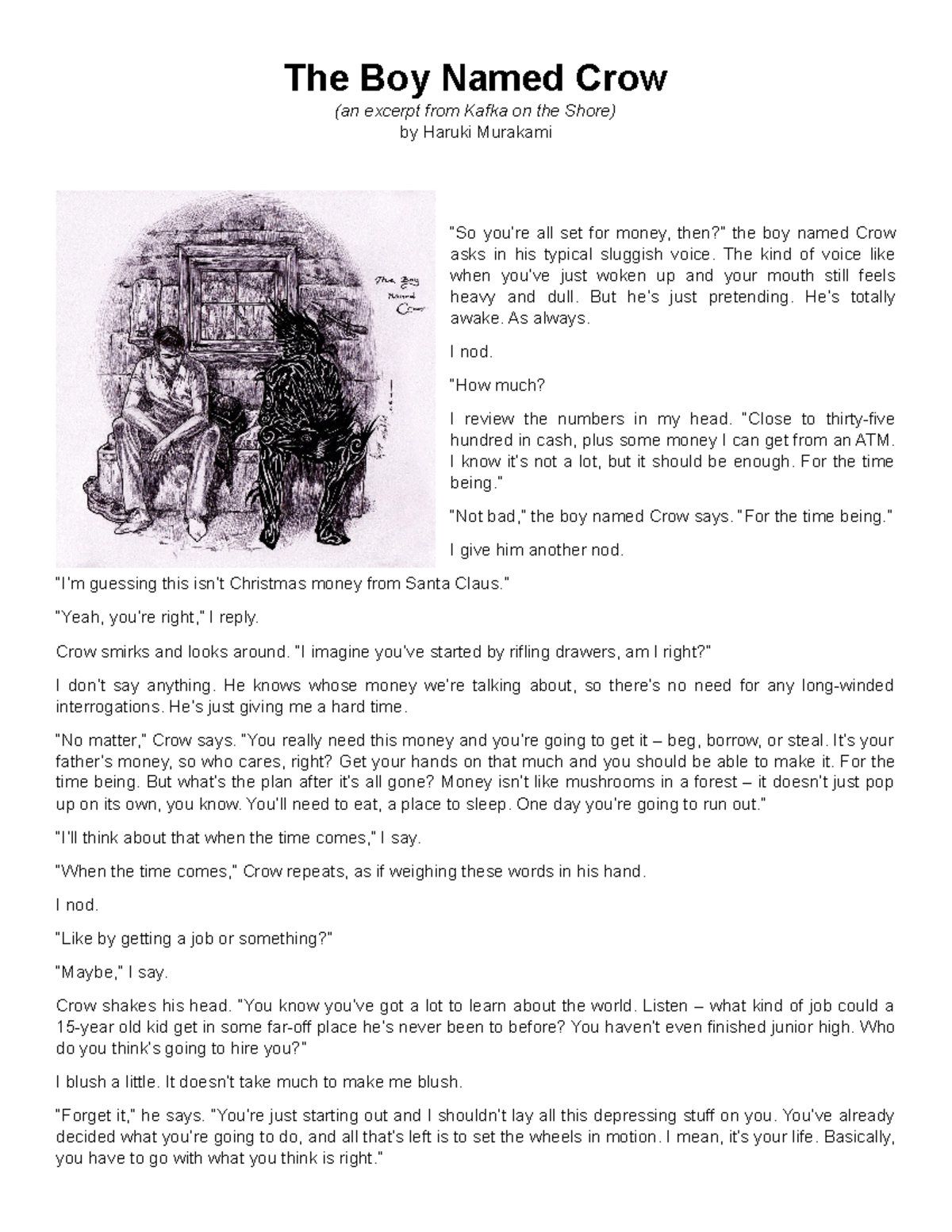 The Boy Named Crow The Boy Named Crow an Excerpt From Kafka On The