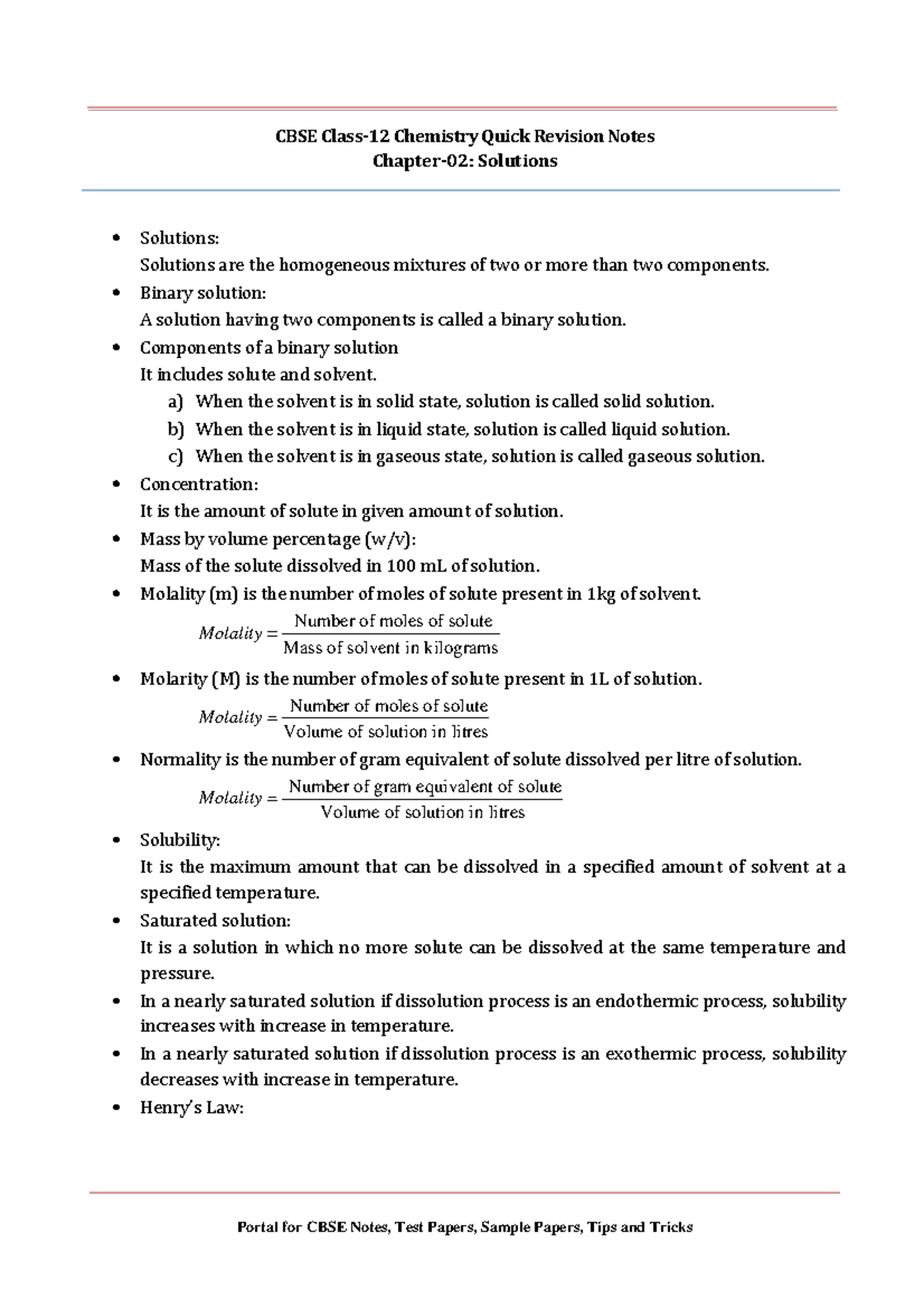 12 chemistry notes ch02 solutions - CBSE Class-12 Chemistry Quick ...