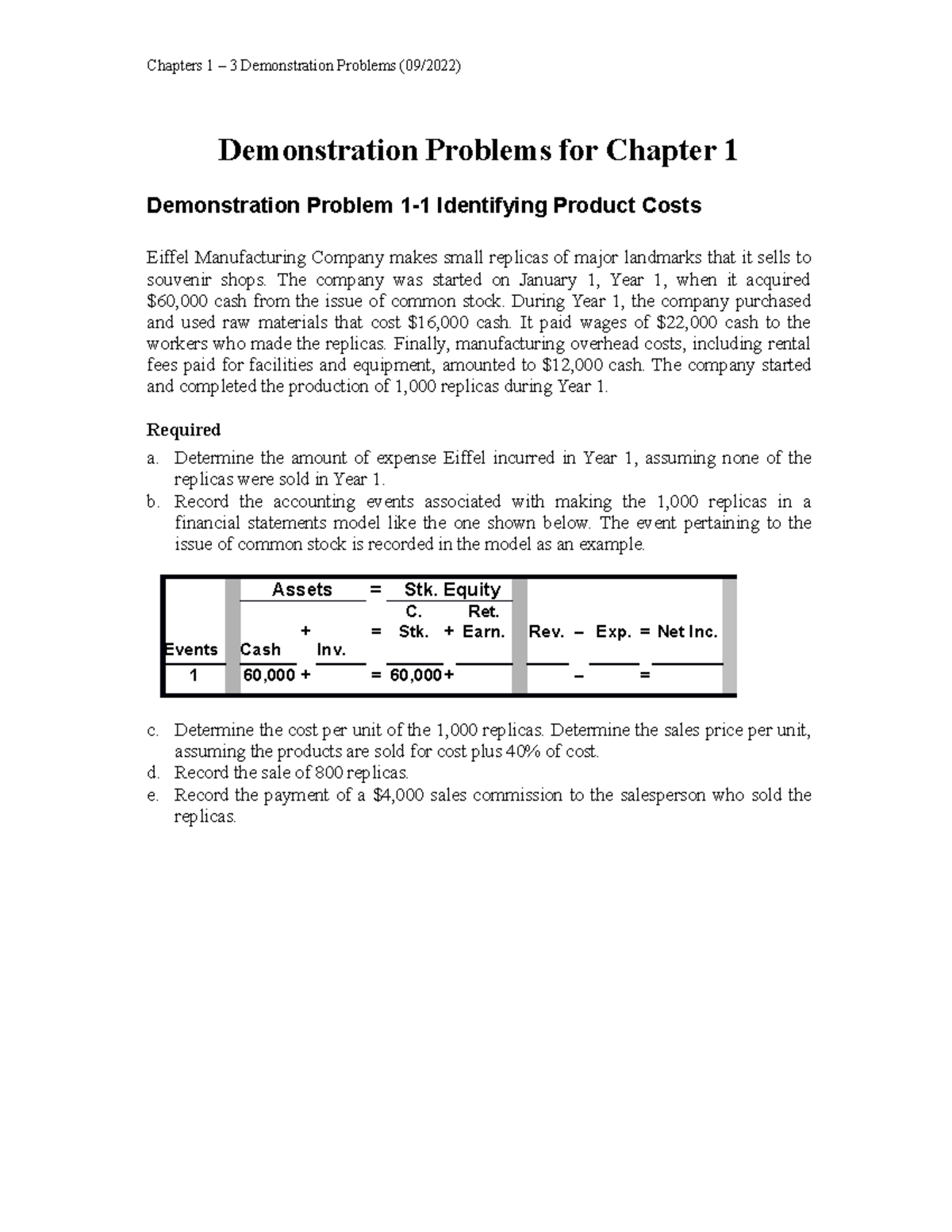 ACCT 2301 Demo Prob WP (Ch 1-3) - Demonstration Problems for Chapter 1 ...