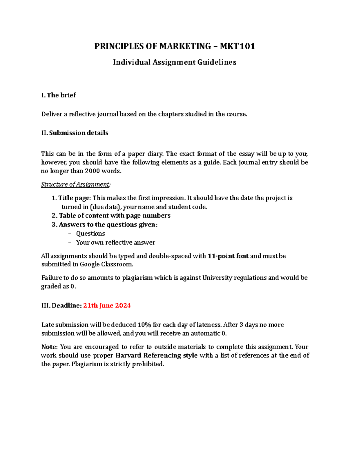 Individual Assignment Guidelines MKT101 2024 - PRINCIPLES OF MARKETING – MKT Individual ...