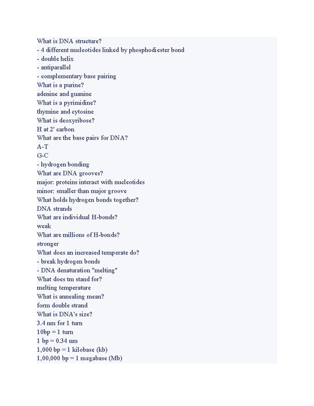 Micro 1 - practice materials - What is DNA structure? 4 different ...