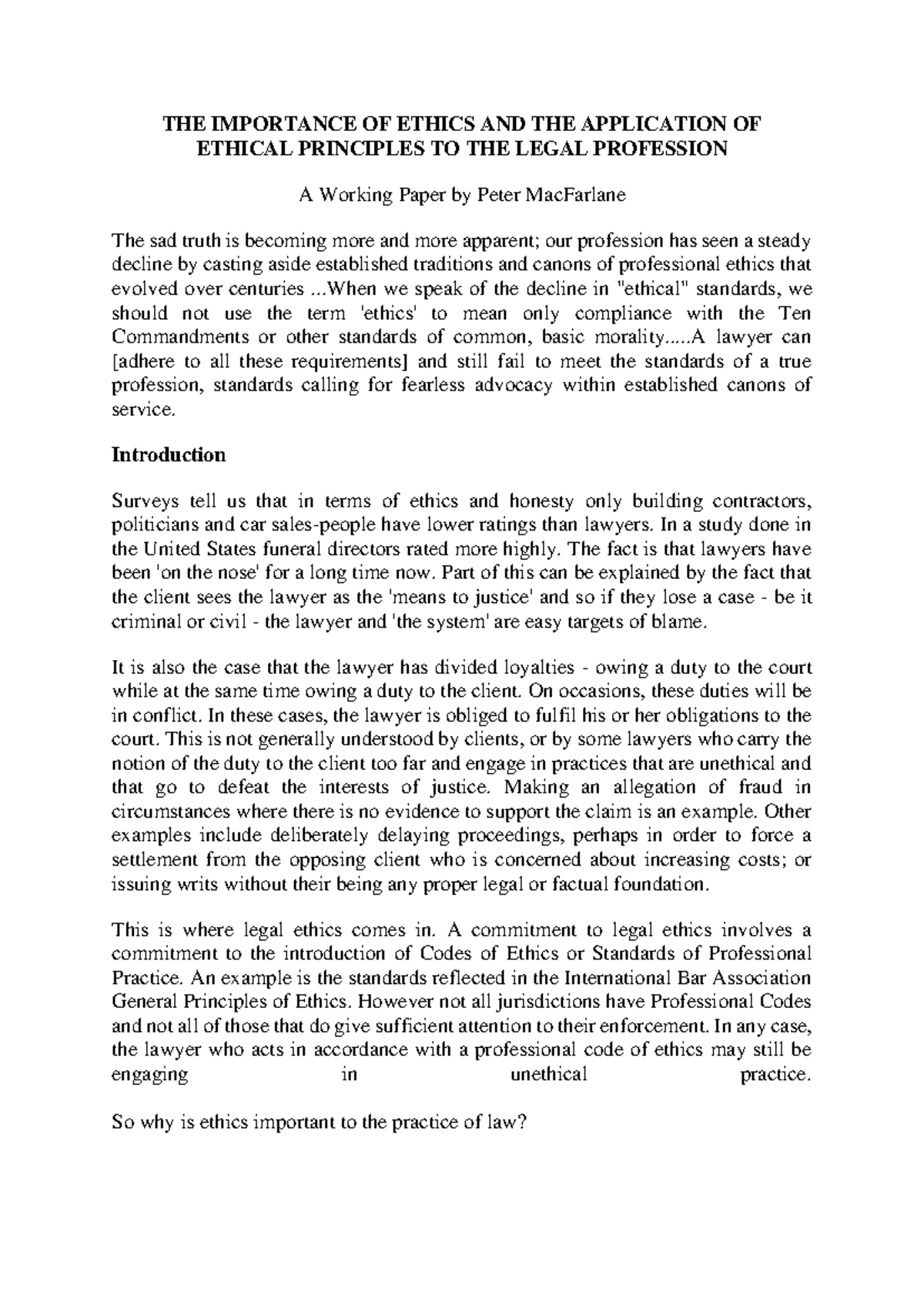 THE Importance OF Ethics AND THE Application OF Ethical Principles TO ...