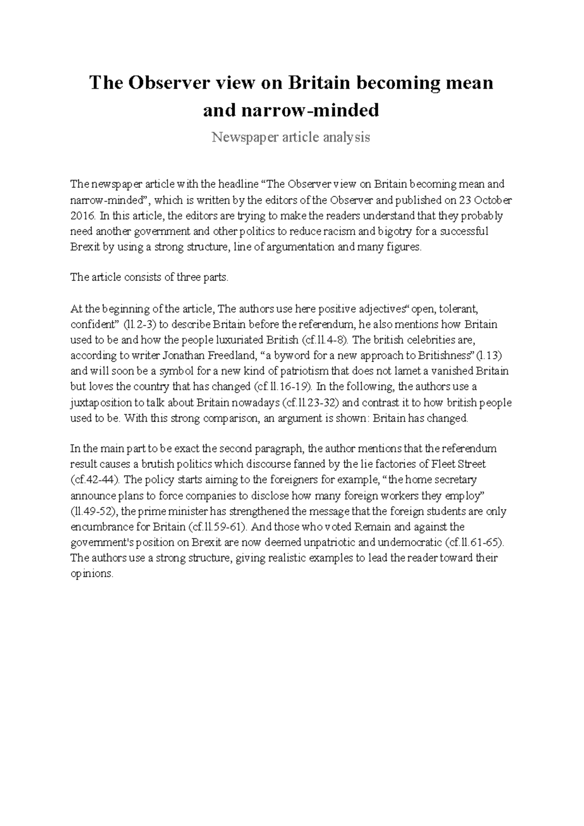 Newspaper article analysis by Sihan Liu - Englisch - Studocu