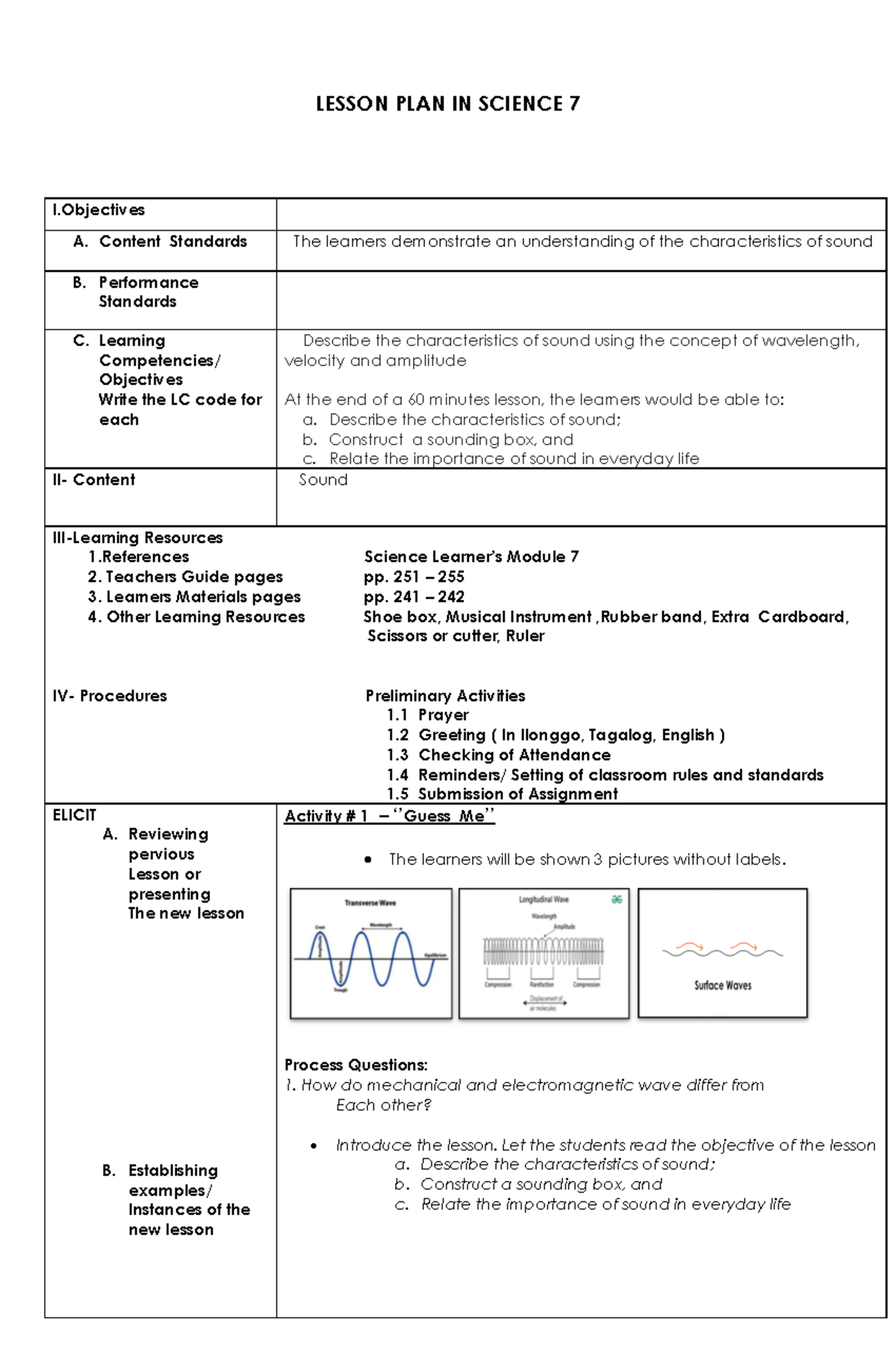 Lesson-PLAN-G7 (1) (1) - LESSON PLAN IN SCIENCE 7 I A. Content ...