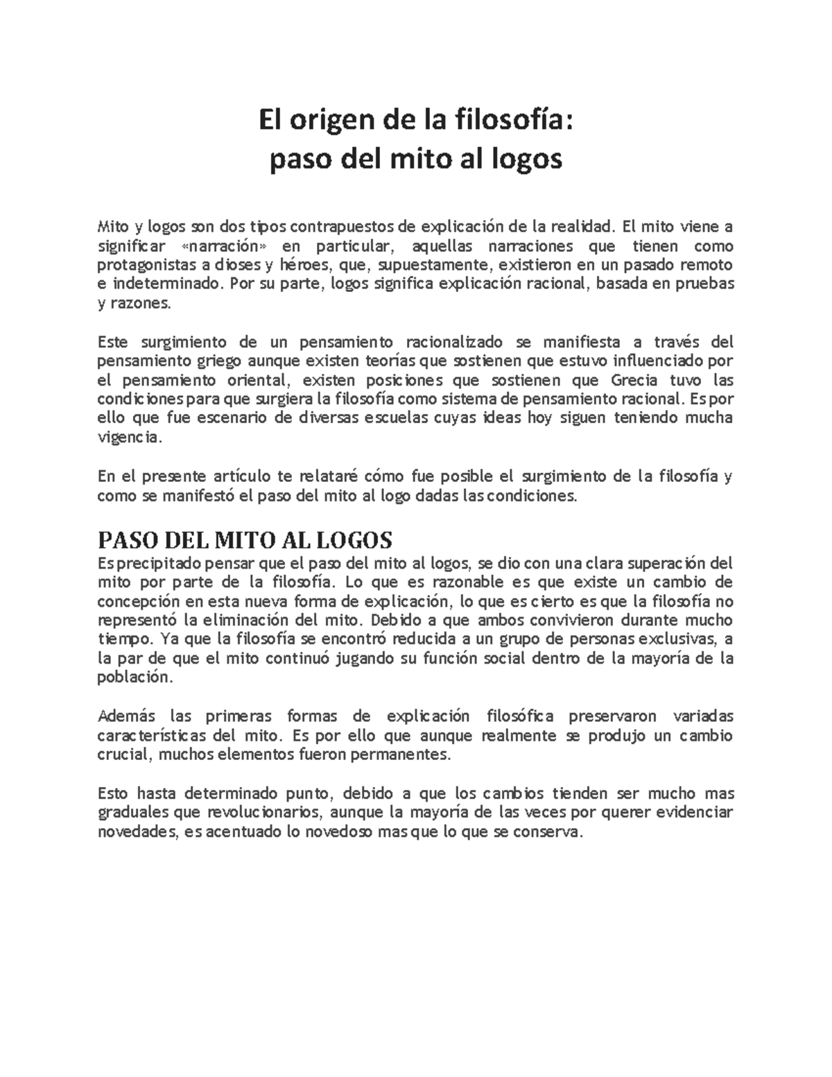 El origen de la filosofía: El paso del mito al logos - El origen de la filosofía: paso del mito ...