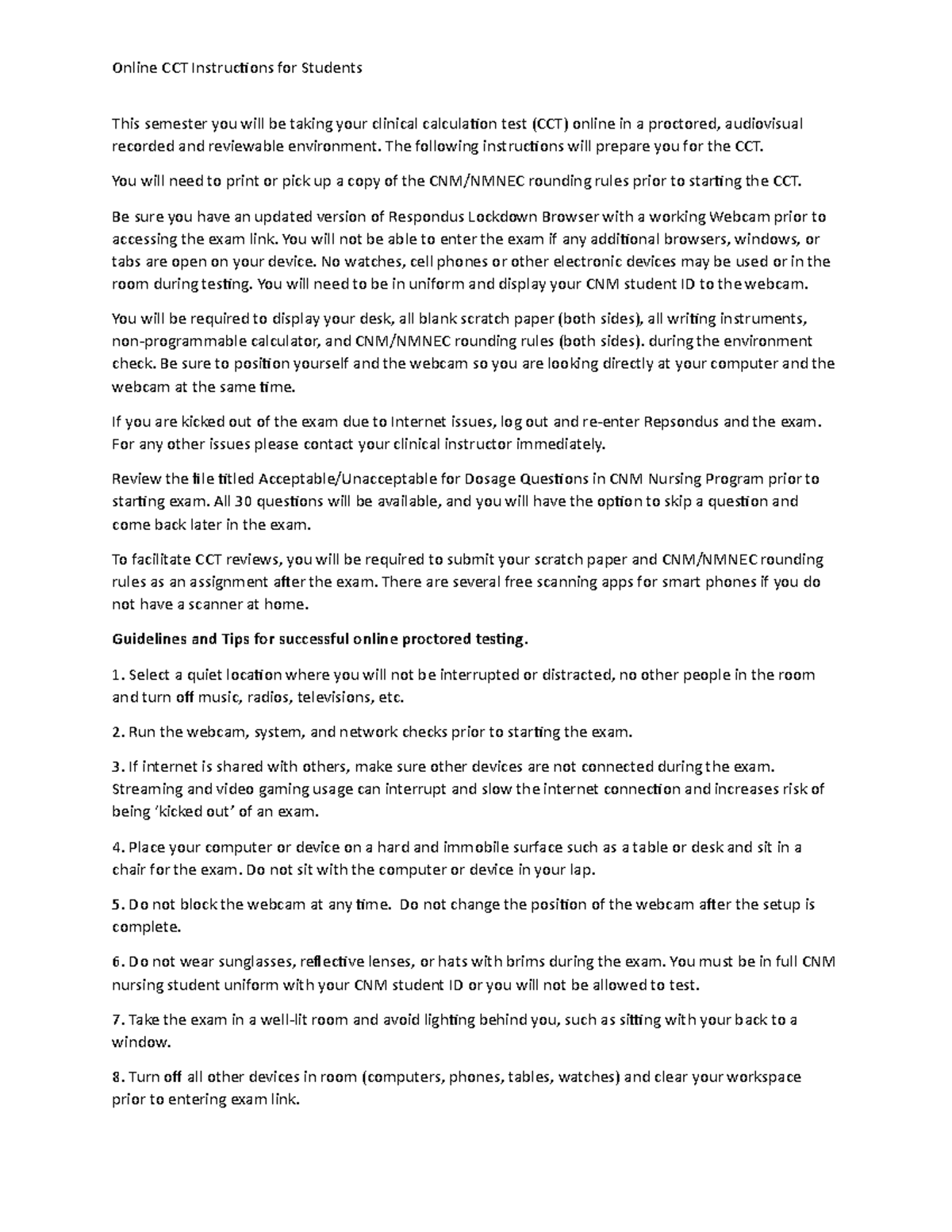 Online CCT instructions for Students - The following instructions will ...