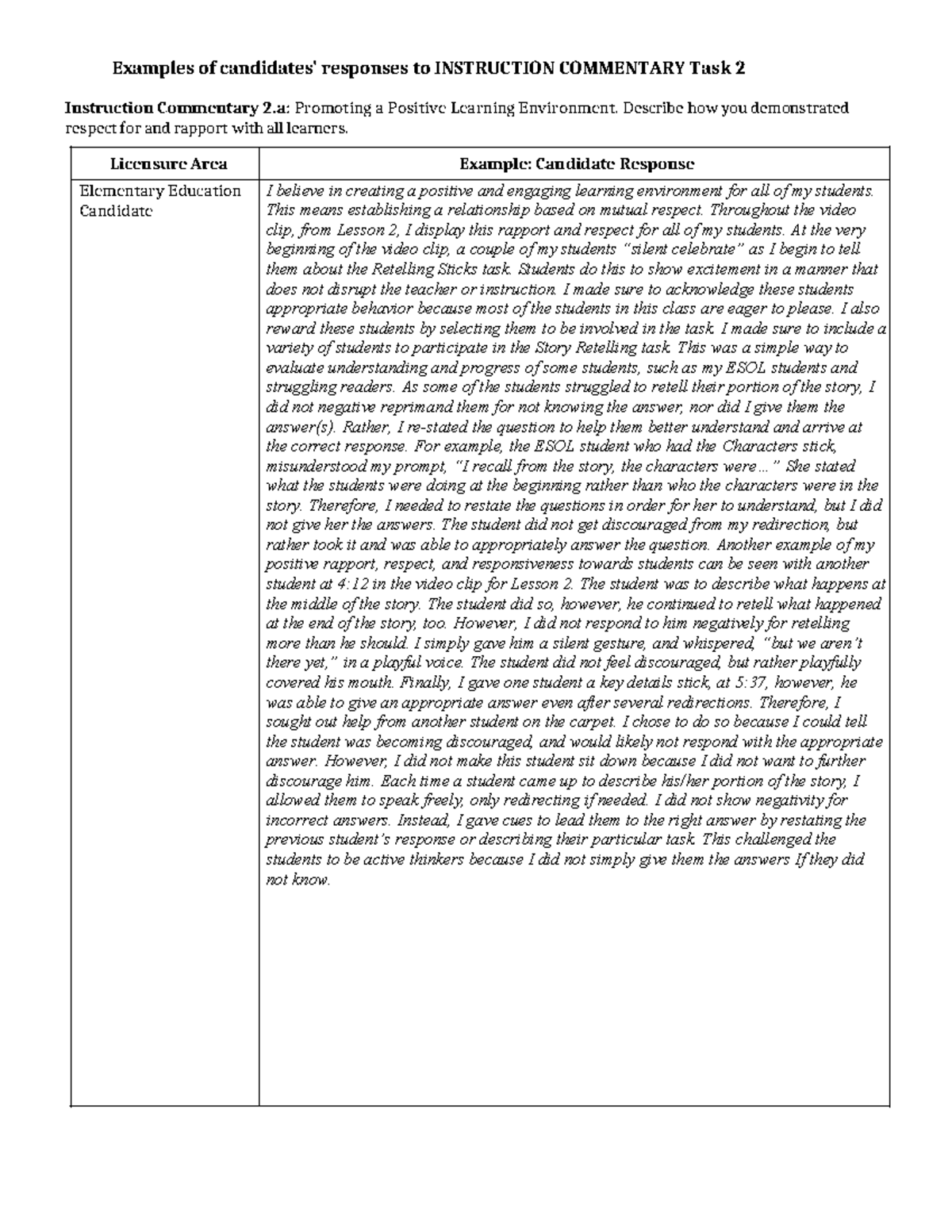 2 Instruction Commentary sample responses - Instruction Commentary 2 ...