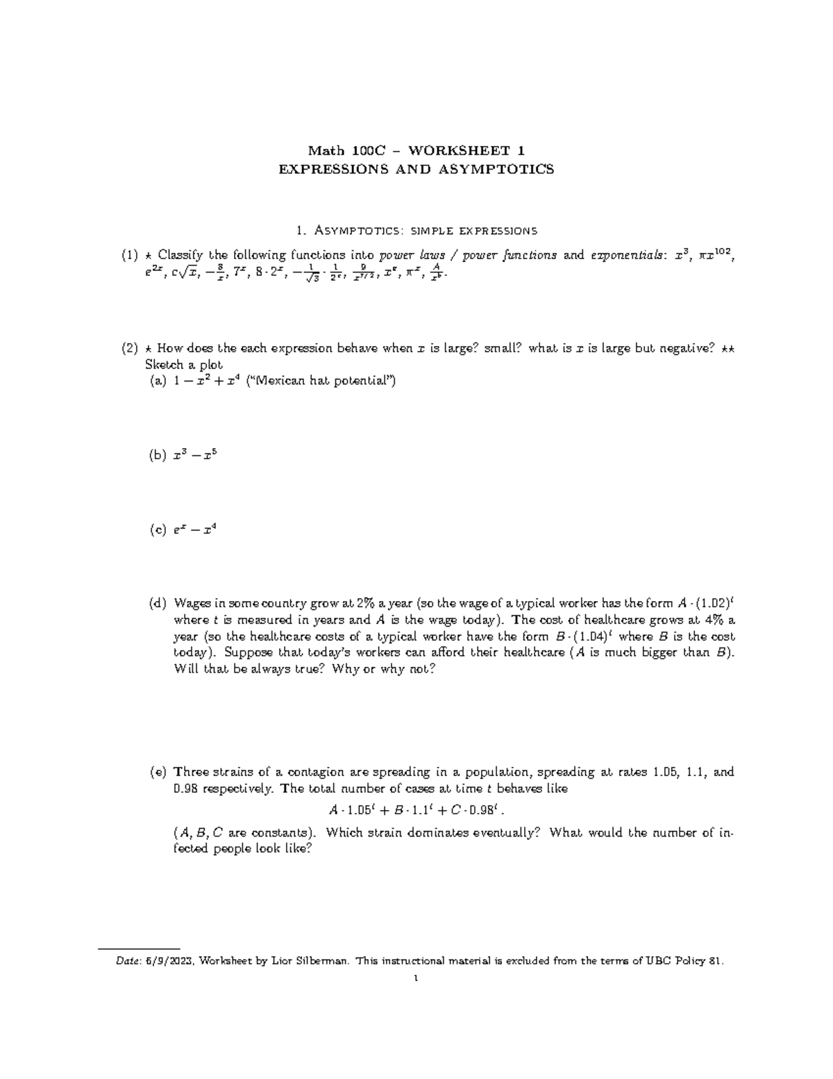 01 Asymptotics - math 100 practice - Math 100C – WORKSHEET 1 ...