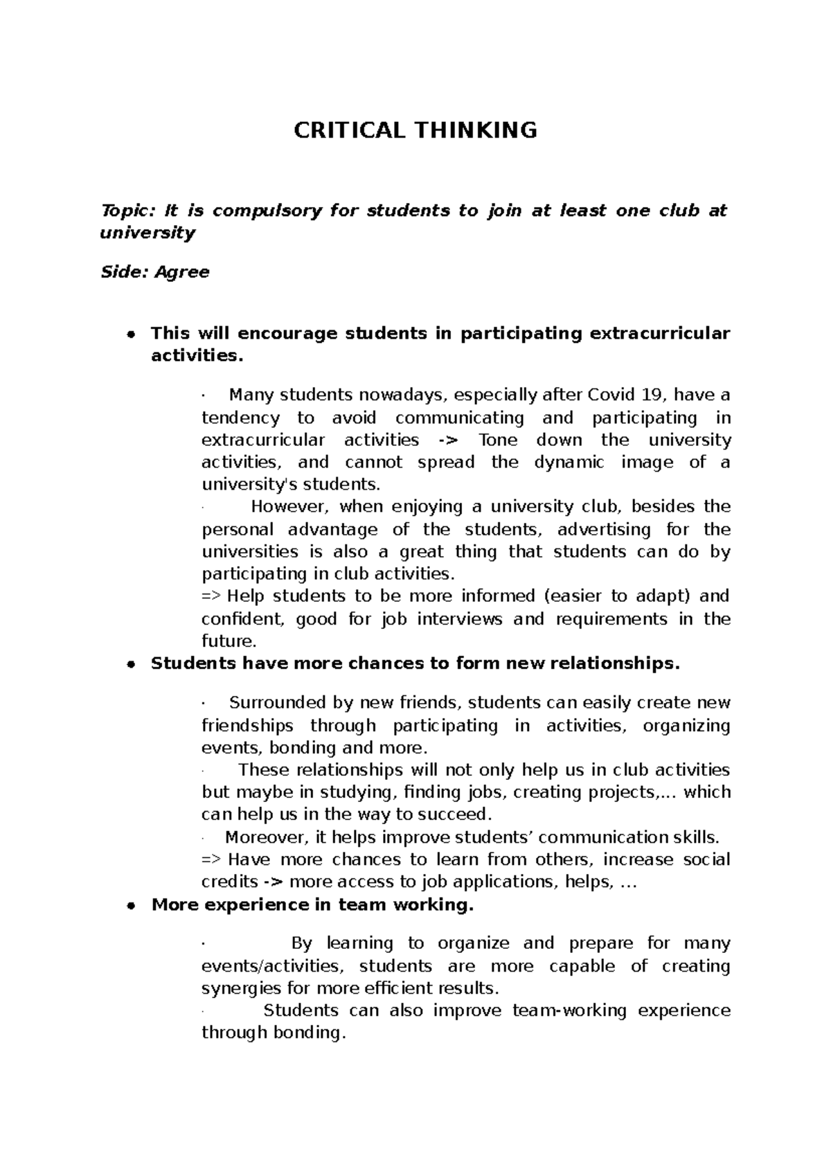 Critical Thinking - work by NEU student - CRITICAL THINKING Topic: It ...