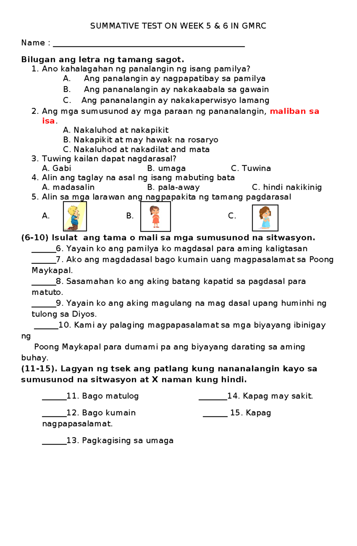 Pia Summative-Test-Q2 - SUMMATIVE TEST ON WEEK 5 & 6 IN GMRC Name ...
